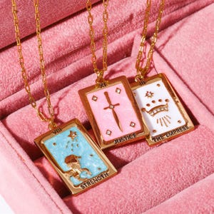 18K Gold-plated Tarot Card Pendant Necklace - Strength, Justice, and ...