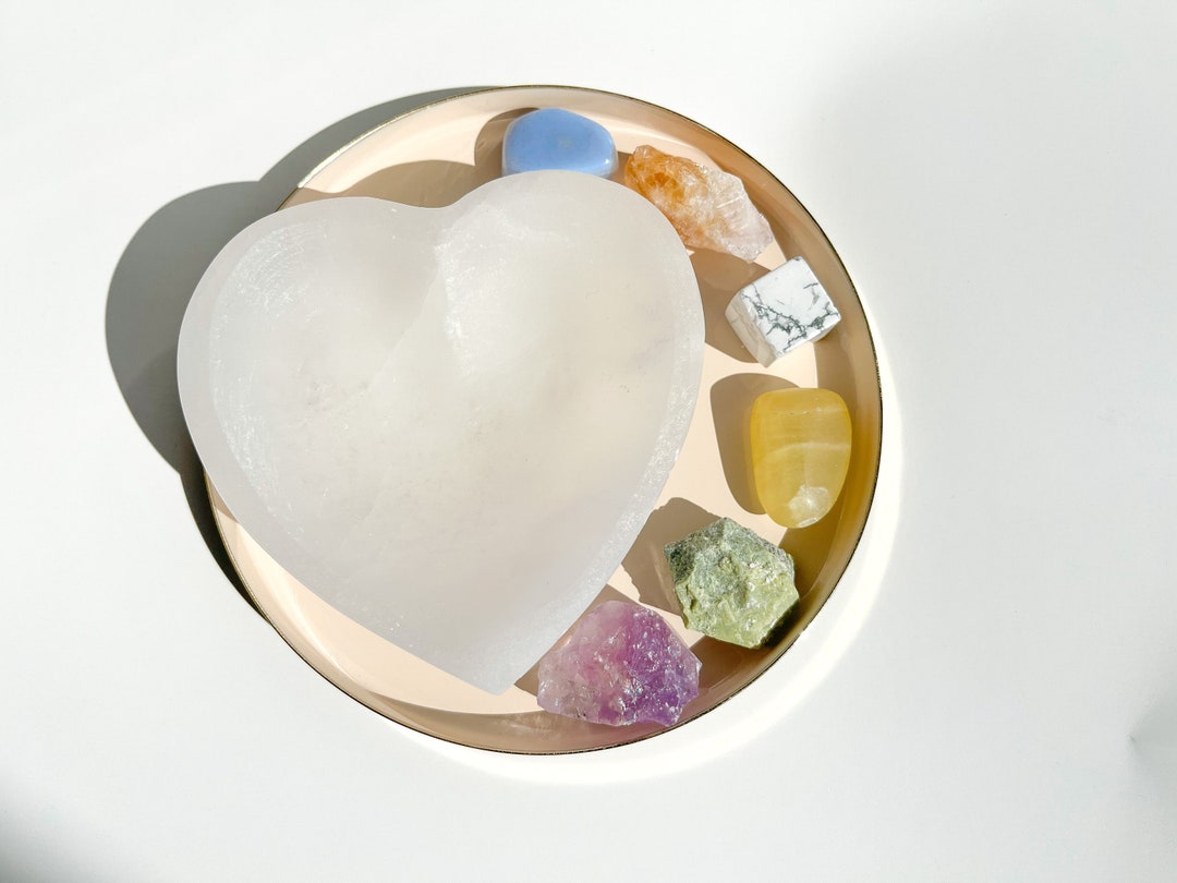Gemini Zodiac Crystal Set: Selenite Heart Bowl, Healing Birthstones - Etsy