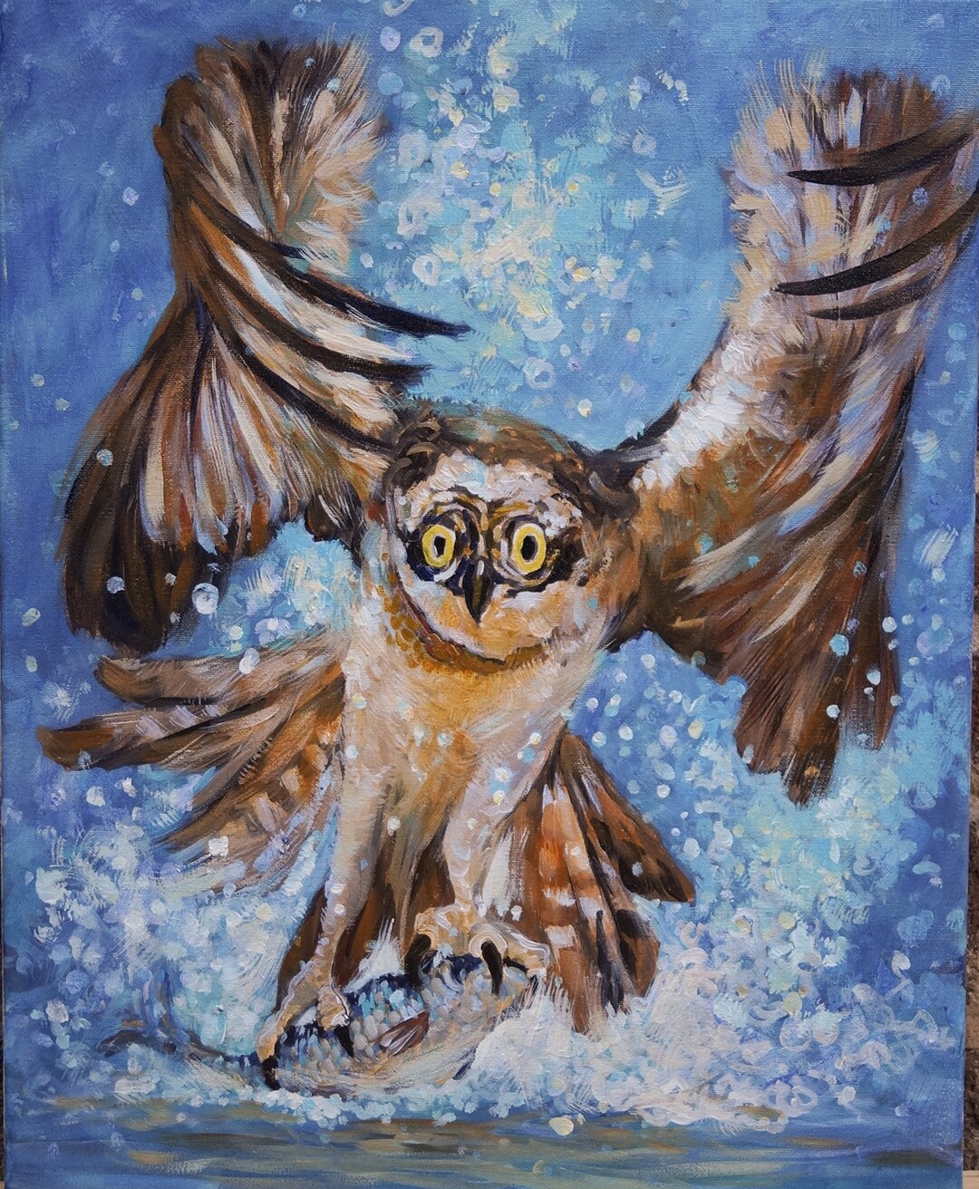 Owl Catching Fish Original Painting Wild Bird Hunting - Etsy