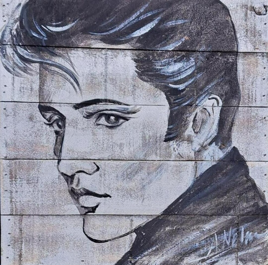 Elvis Presley Portrait on Wood Panel, Black and White 12x12 Acrylic ...