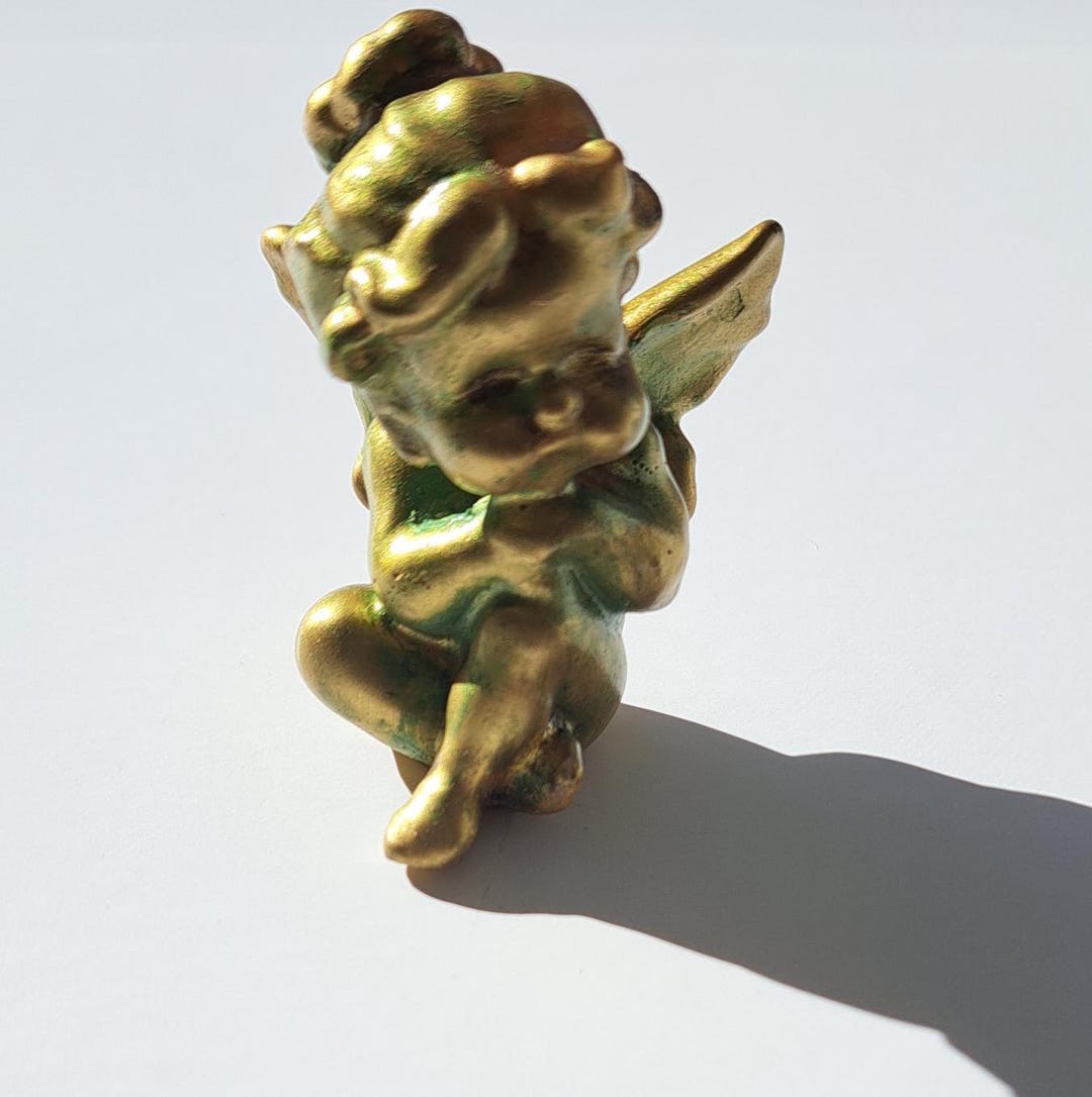 Bronze Patina Resin Cherub Girl - Distressed Angel Figurine 2x2 Inches - Etsy