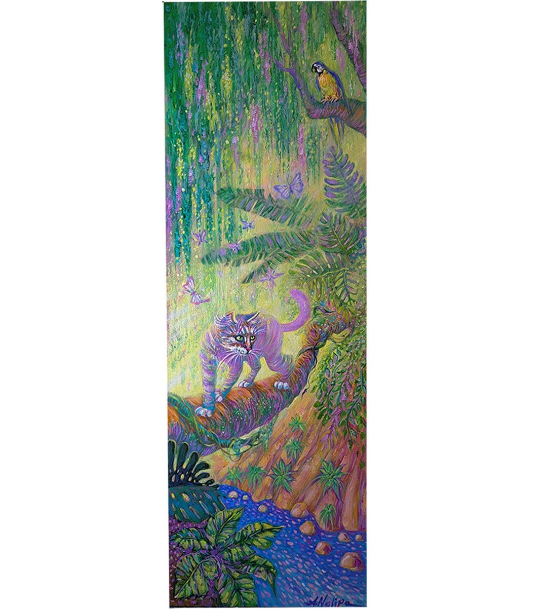 Wild Cat Painting: Original Jungle Art on Canvas (12x48) - Etsy