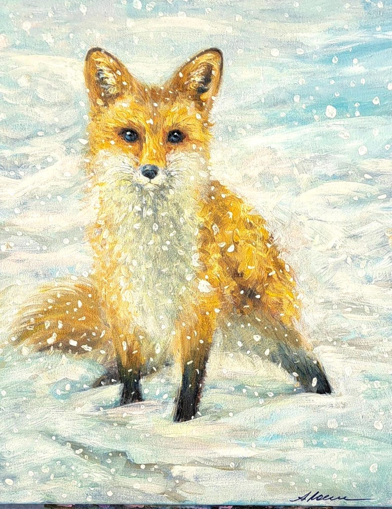 Snow Storm Fox Original Acrylic Painting, 16x20 Winter Wildlife Art ...