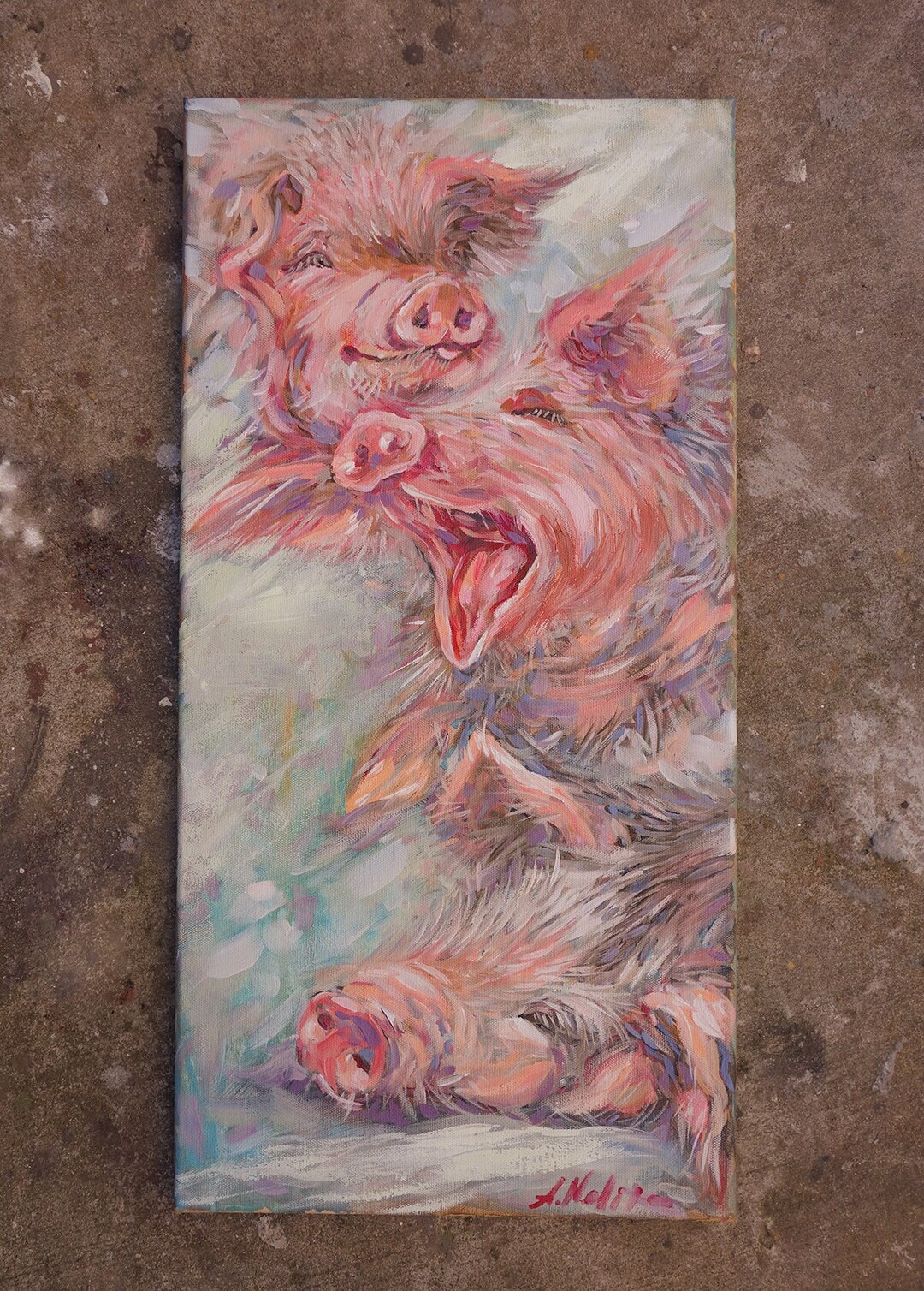 Trio of Swine 3 Pigs Original Painting on Stretched Canvas by - Etsy