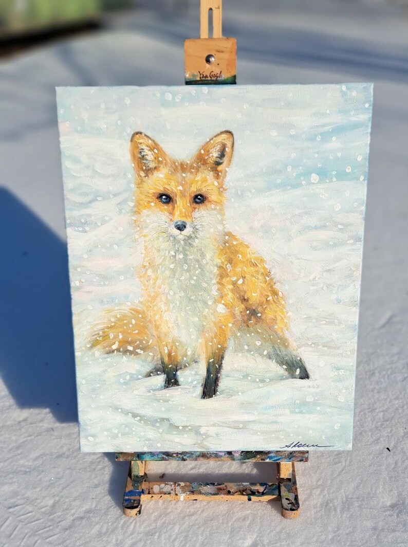 Snow Storm Fox Original Acrylic Painting, 16x20 Winter Wildlife Art ...
