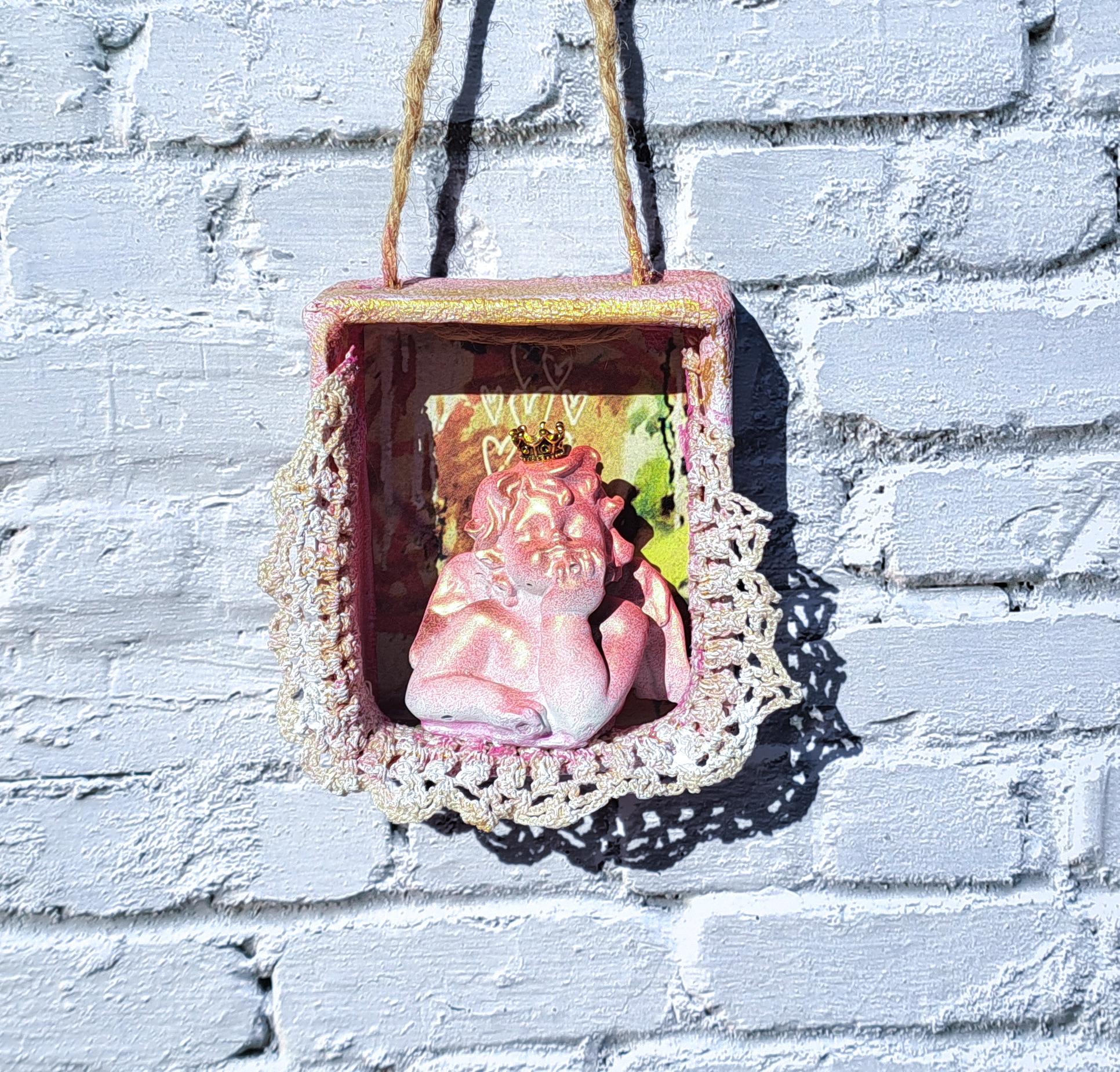 Folk Art Shadow Box, Mixed Media Assemblage, Rustic Decor 3 by 4 Inches ...