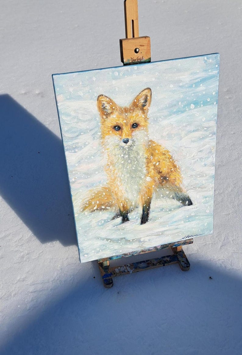 Snow Storm Fox Original Acrylic Painting, 16x20 Winter Wildlife Art ...