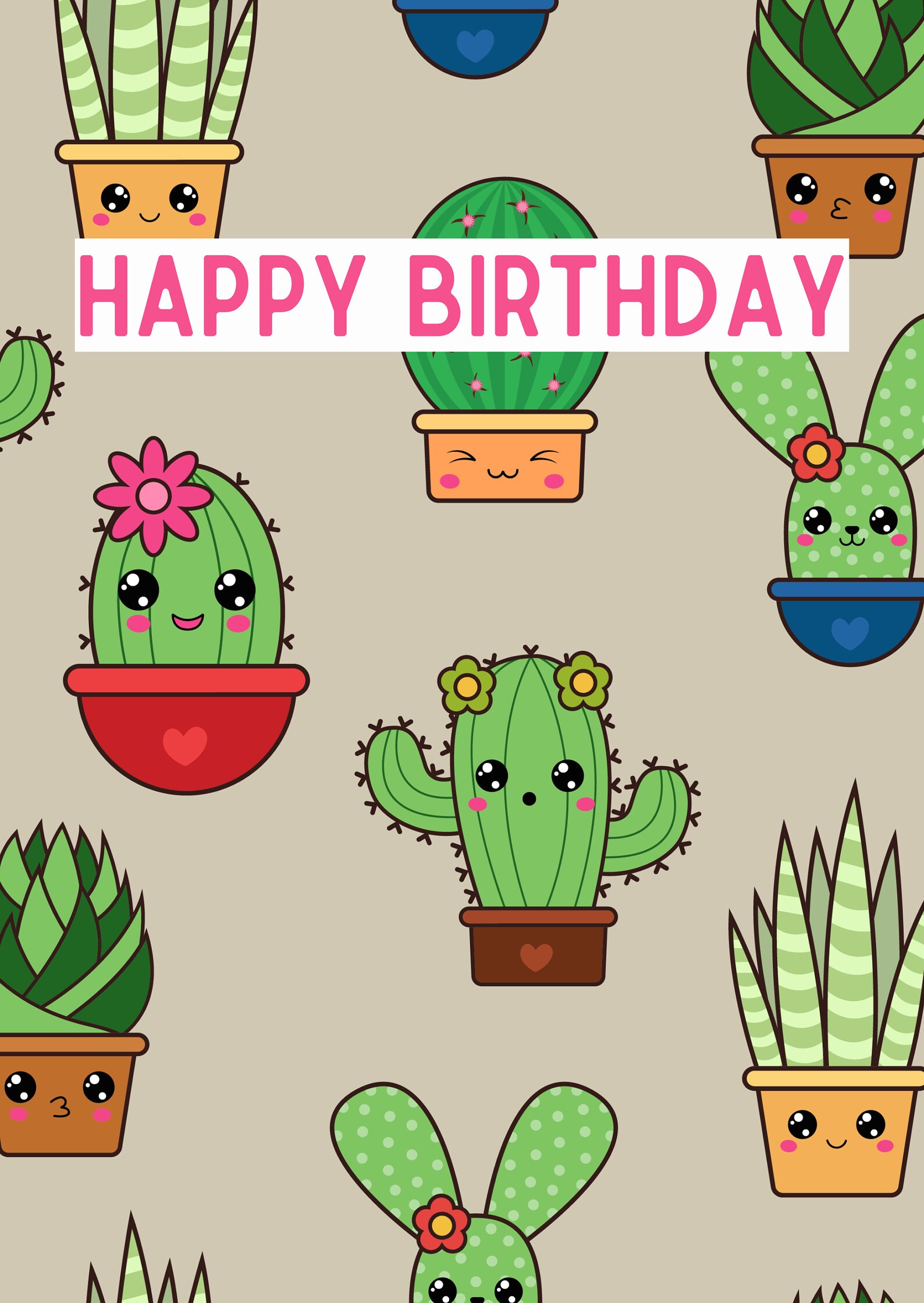 Happy Cactus Printable Birthday Card Cute Birthday Card Fun - Etsy
