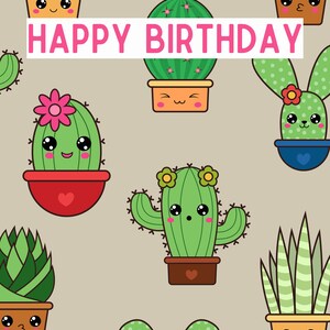 Happy Cactus Printable Birthday Card Cute Birthday Card Fun - Etsy