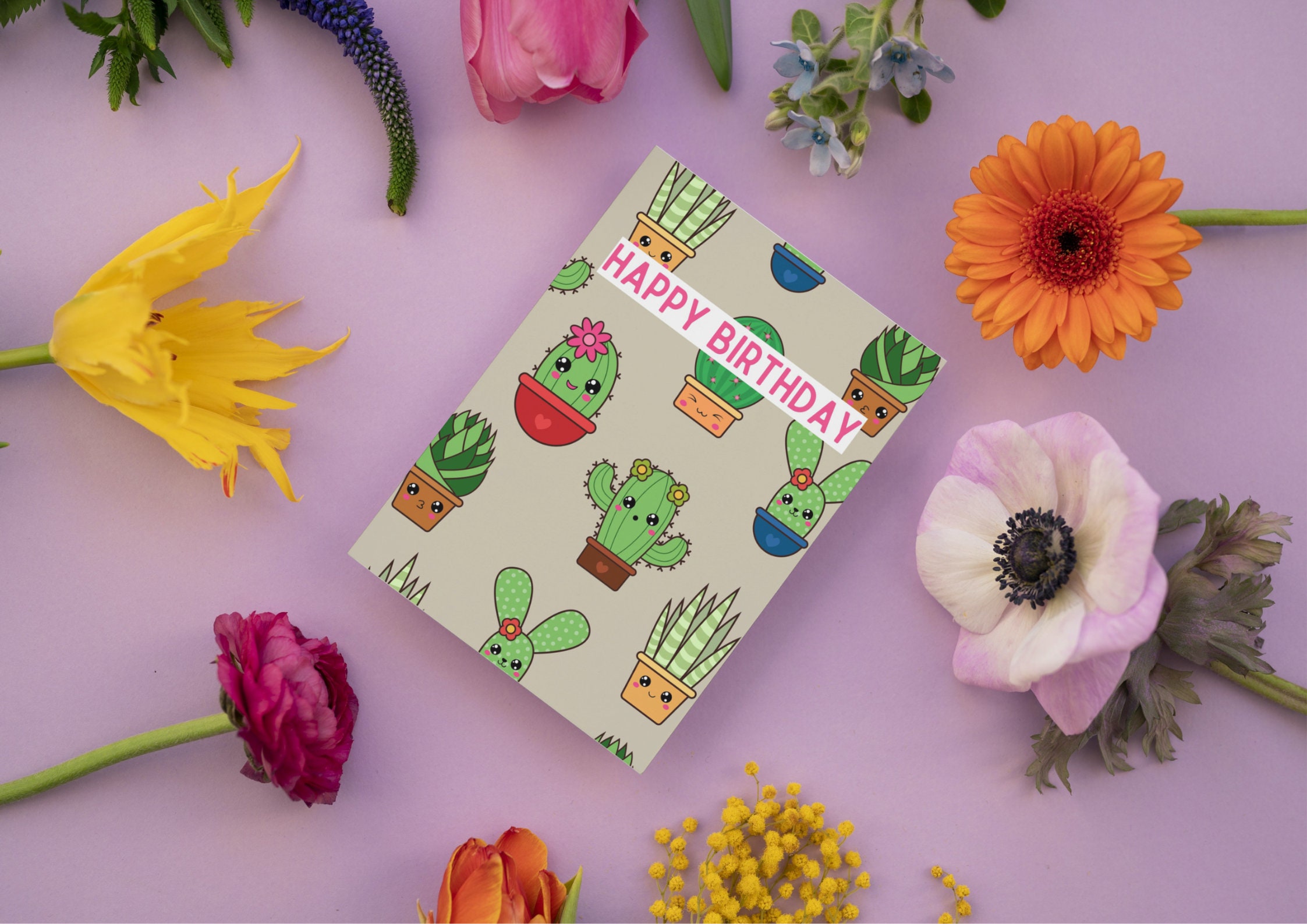 Happy Cactus Printable Birthday Card Cute Birthday Card Fun - Etsy