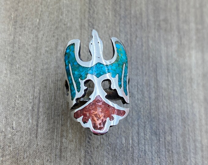 Handcrafted Native American Thunderbird Eagle Turquoise and Coral Inlay ...