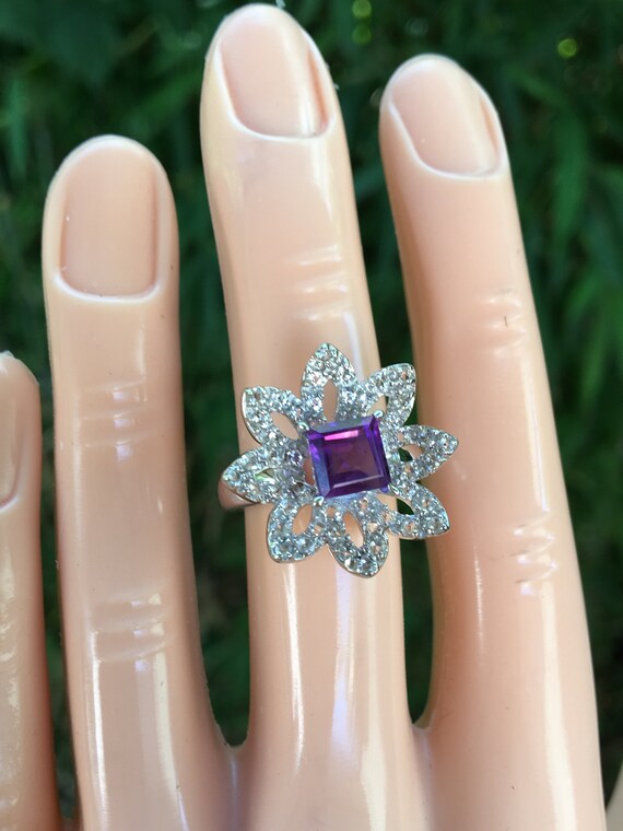Flower Sterling Silver Purple CZ Ring Size 5 | Etsy