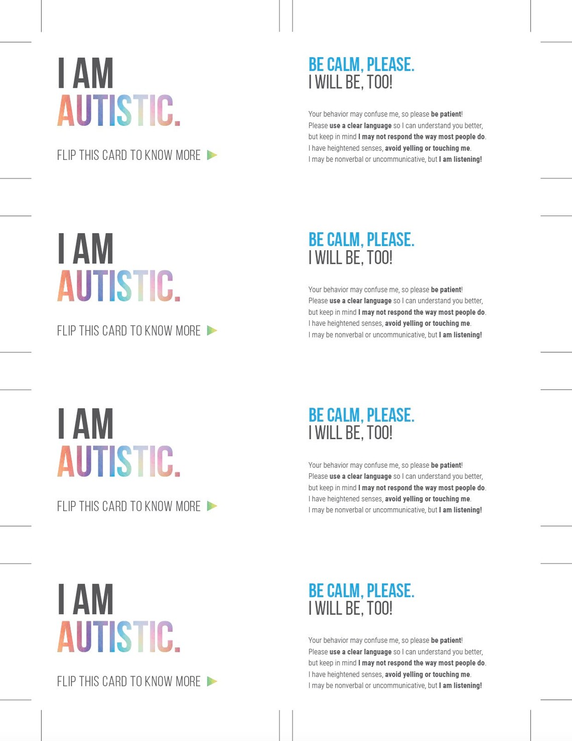 Autism Information Cards - Simple Approach to Autism Awareness ...