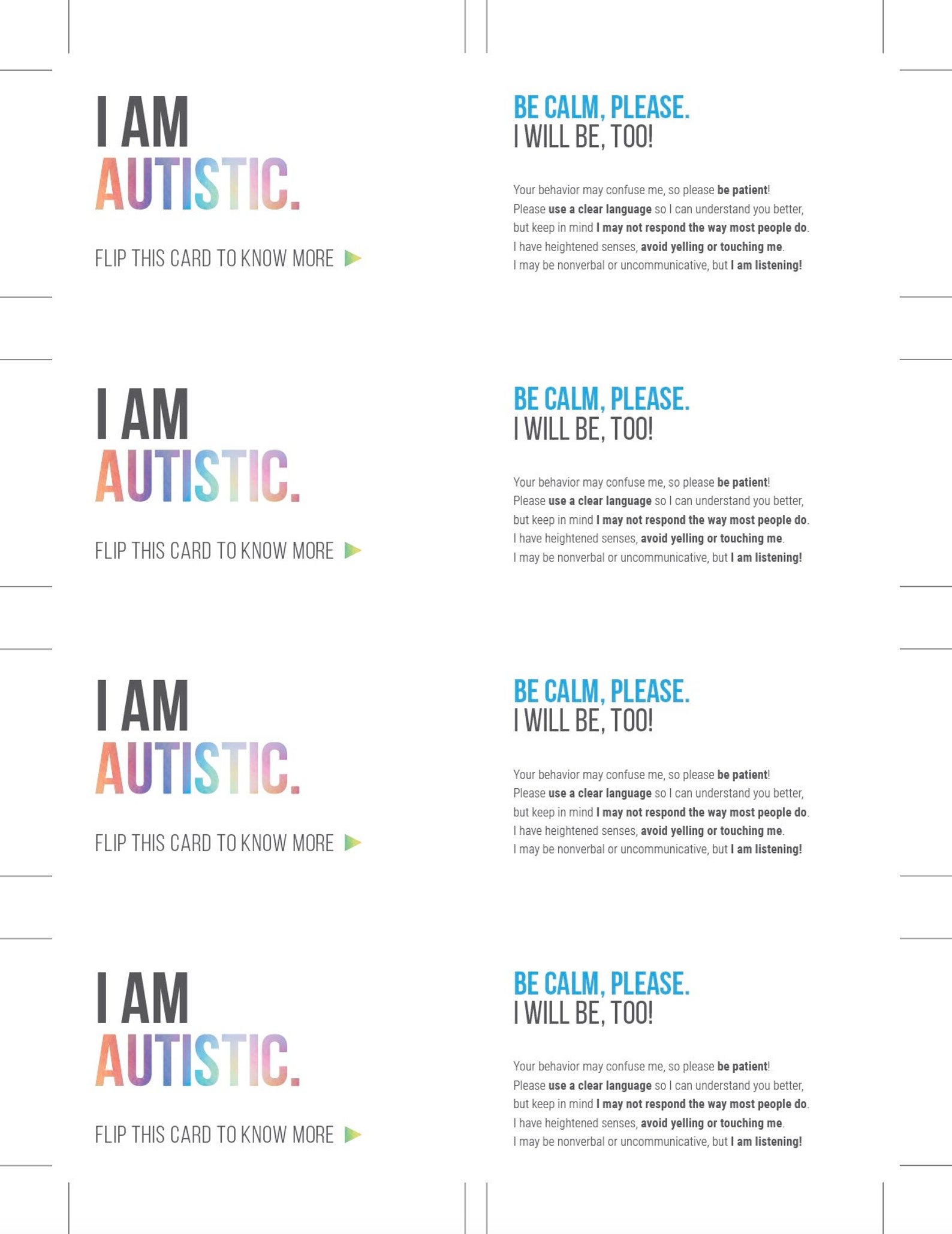 Autism Information Cards - Simple Approach to Autism Awareness ...