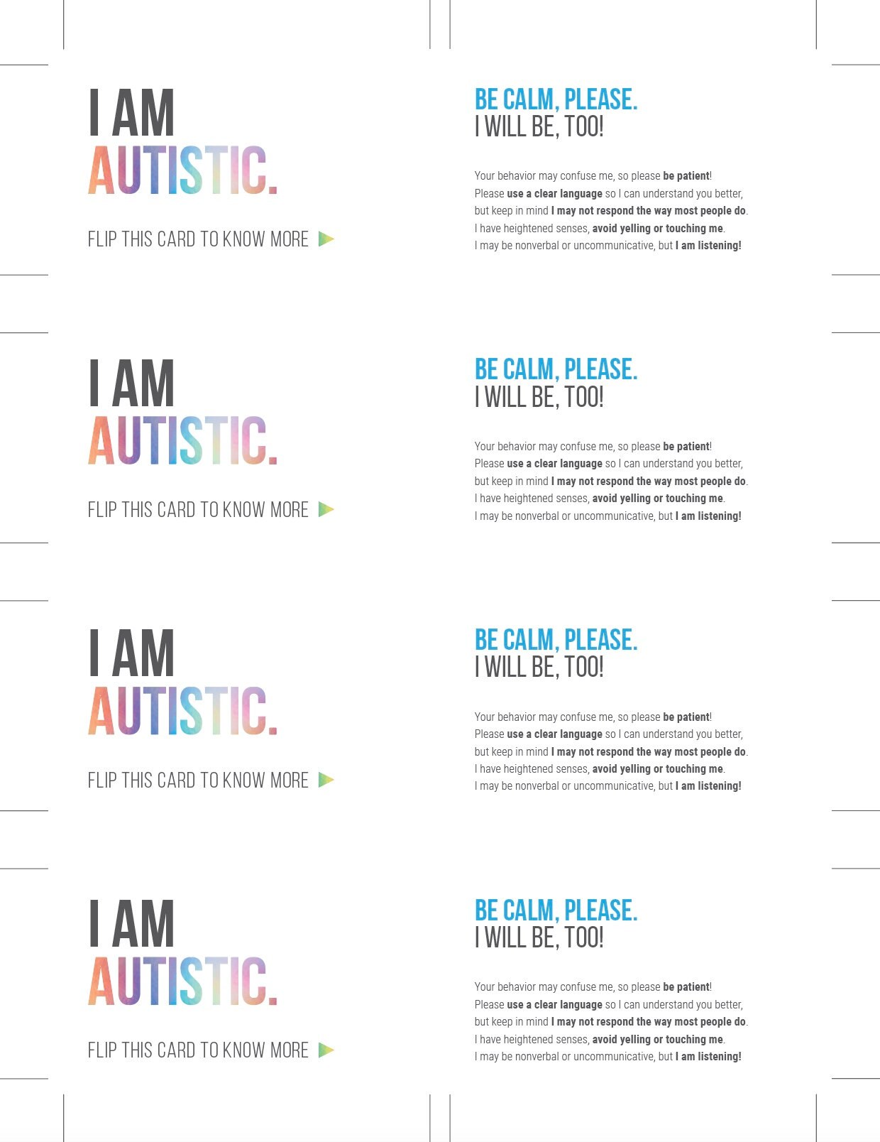 Autism Information Cards - Simple Approach to Autism Awareness ...