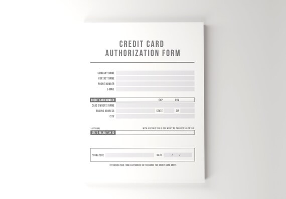 Credit Card Authorization Form | Etsy