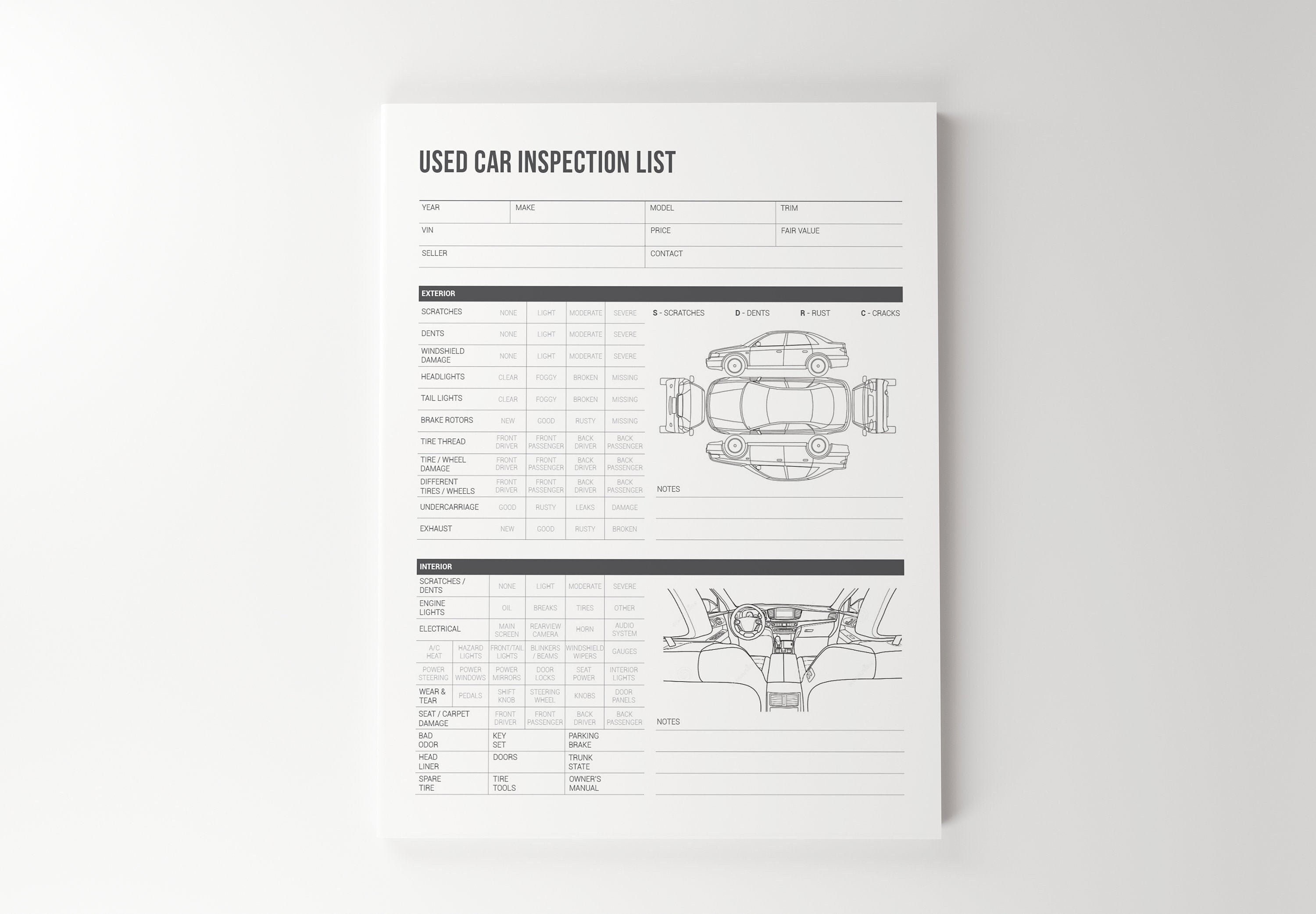 Used Car Inspection Checklist - Etsy