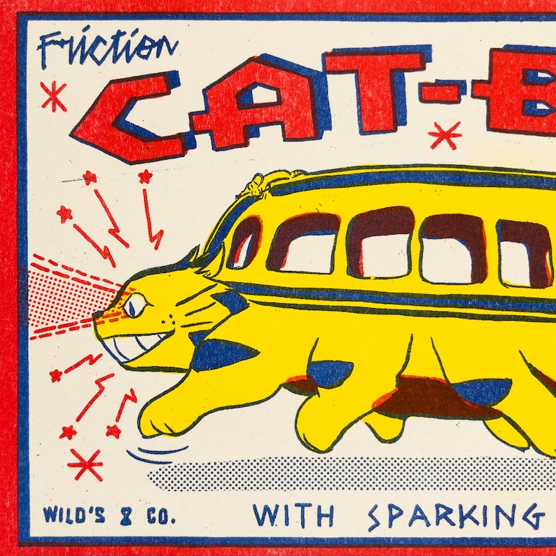 My Neighbor Totoro Cat Bus Print Vintage Toy Label Risograph Poster ...