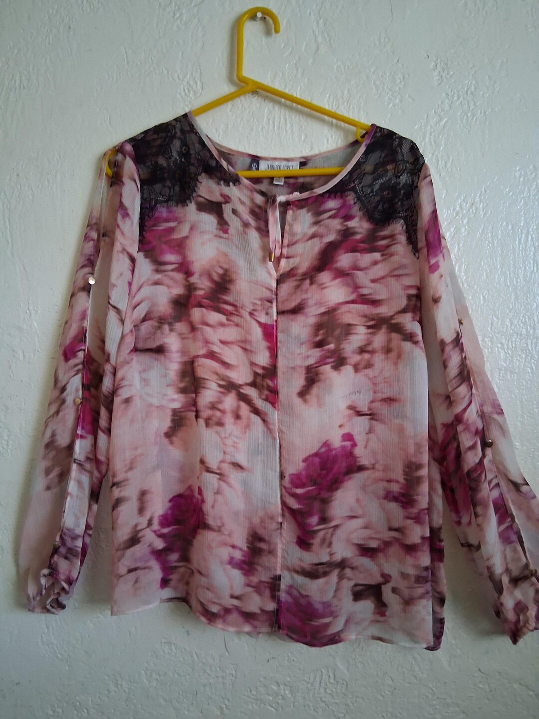 Semi Sheer Pink Floral Smock Top by Jennifer Lopez - Etsy