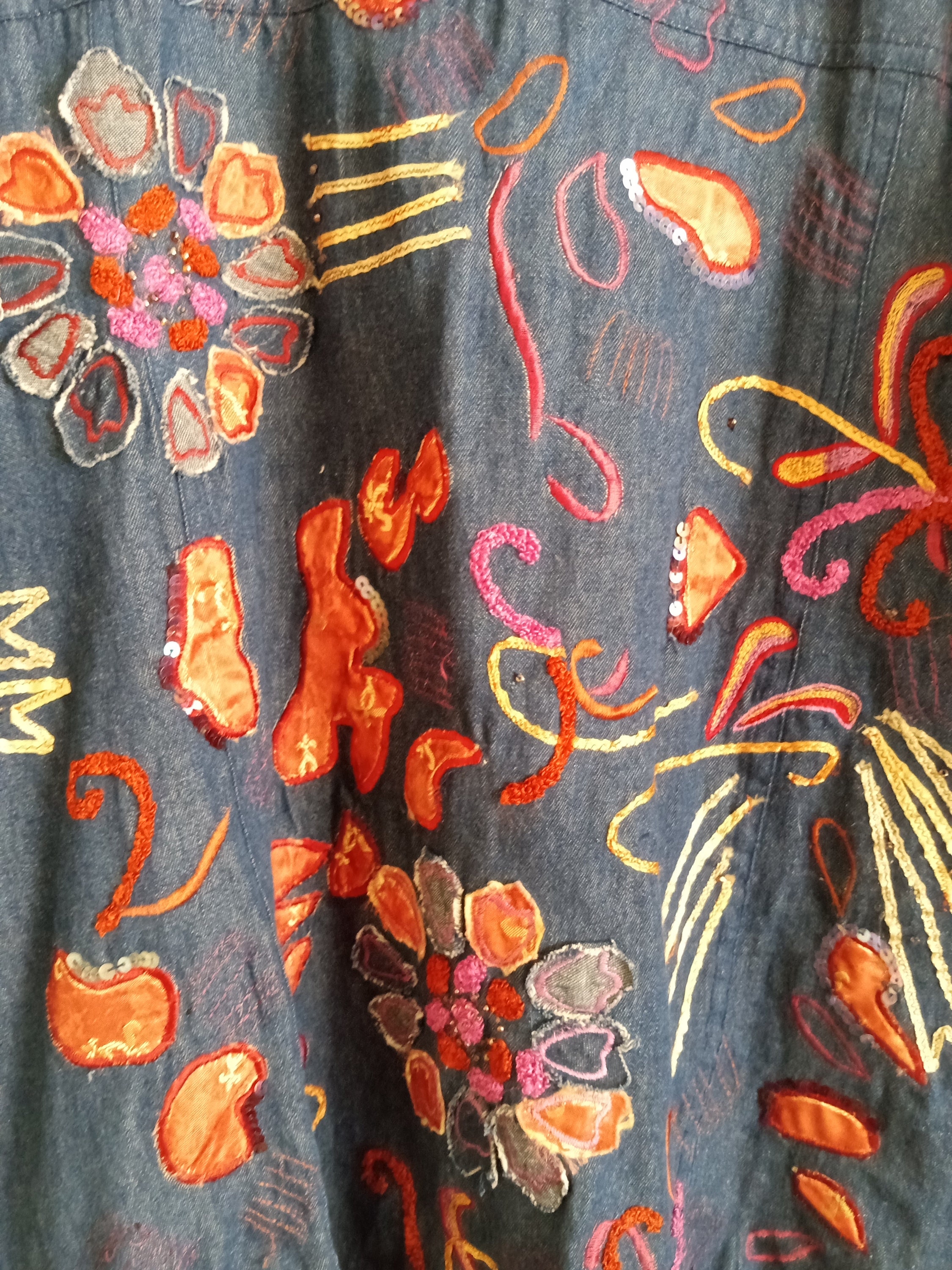 Vintage Alex Kim Embroidered Sequined Art Deco Chambray Denim Shirt ...