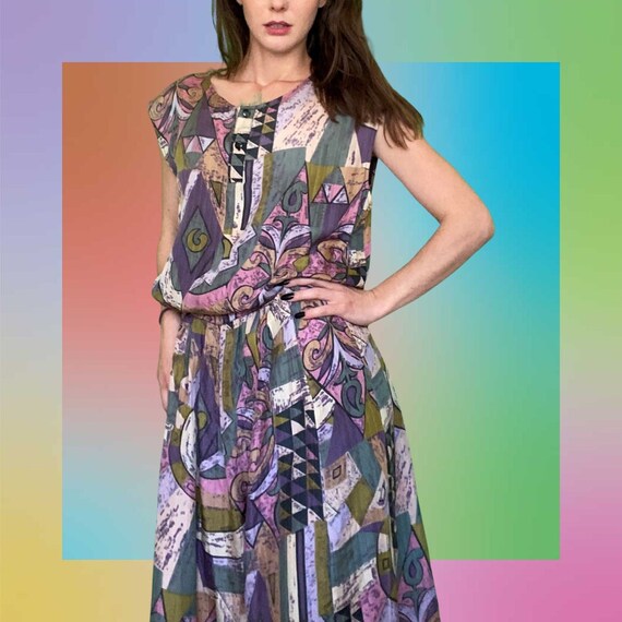 Vintage 1980s Kenar Studio Pastel Print Geometric Satiny - Etsy