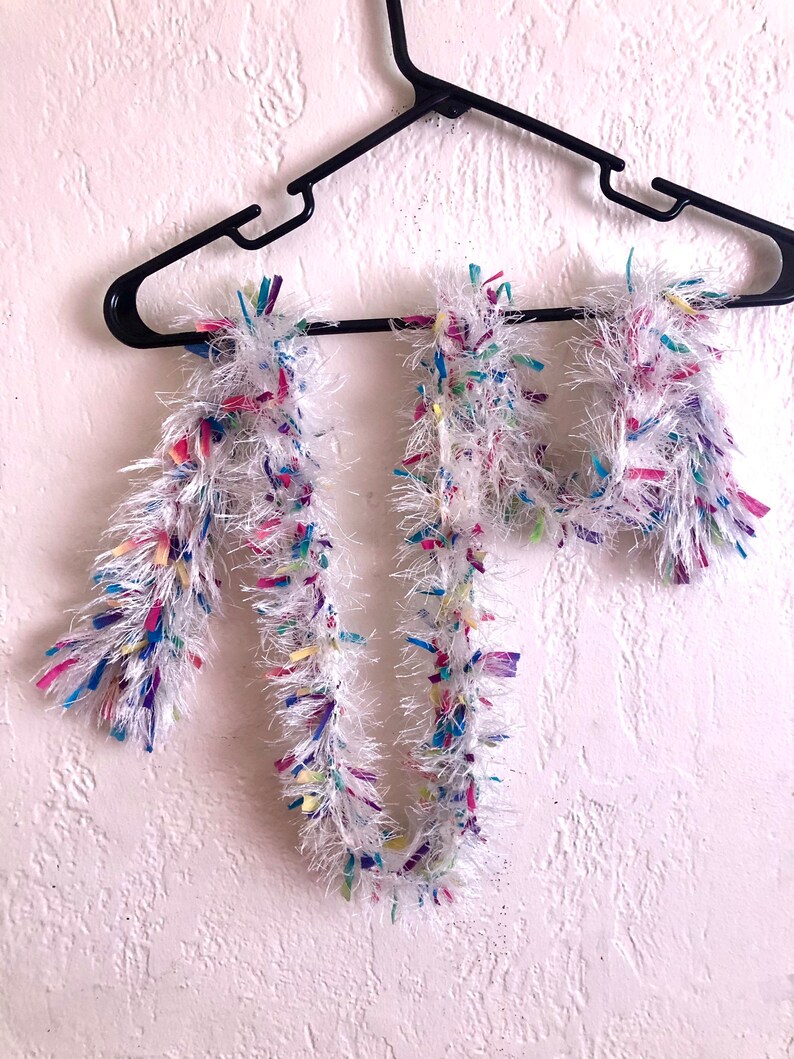 Vintage Y2K White Fuzzy Fairy Scarf With Rainbow Confetti Like Pattern ...