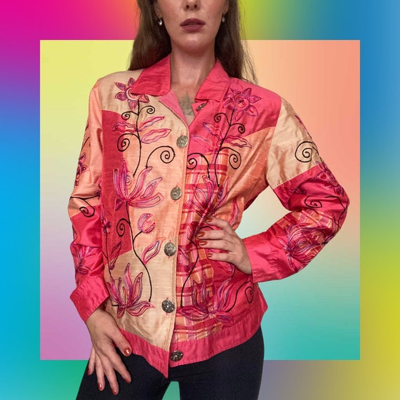 Vintage Embroidered Peach Colored Jacket by Indigo Moon - Etsy
