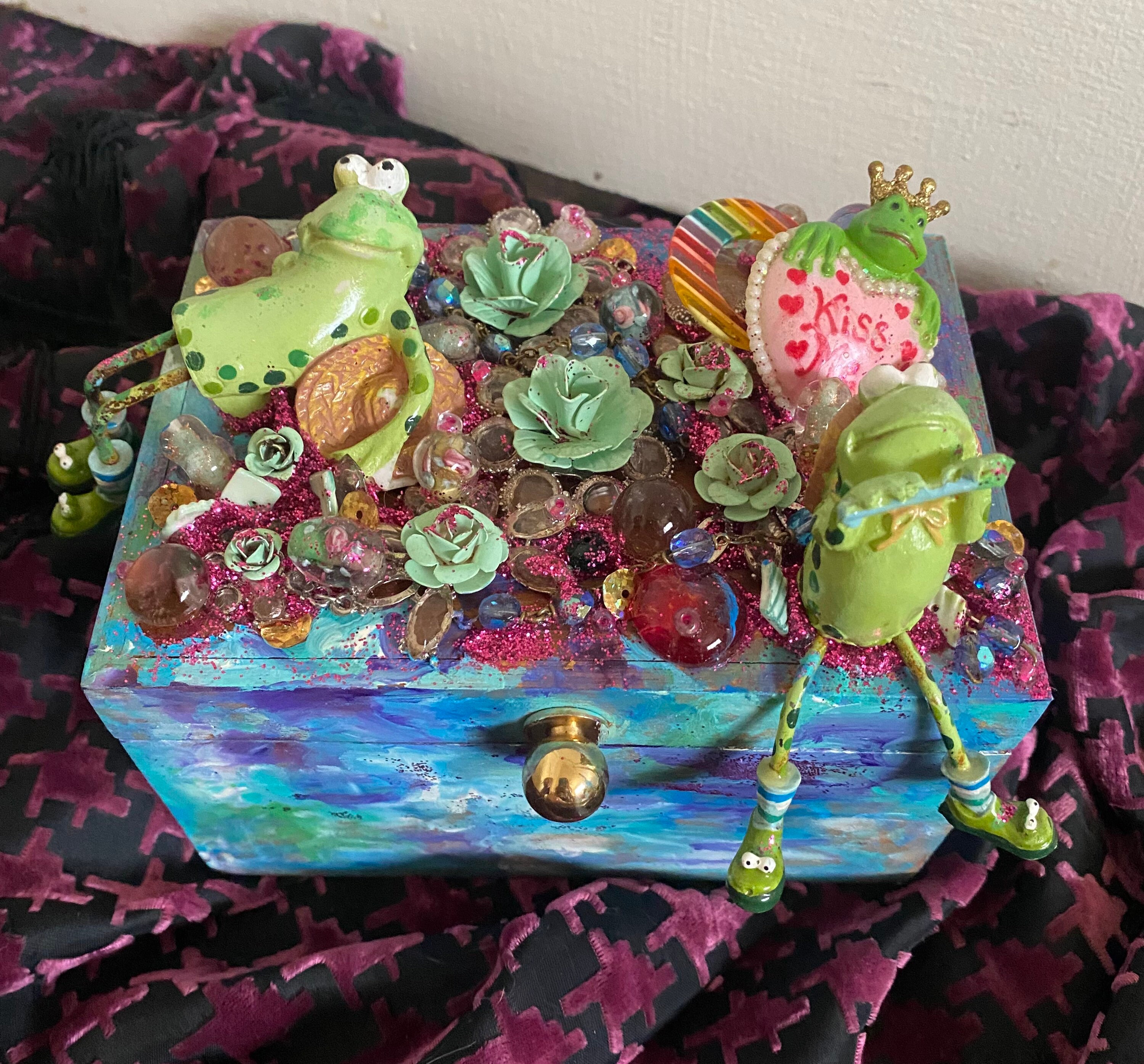 Fractured Fairytale Frog Box Hand Painted and Decorated in a Collage of ...