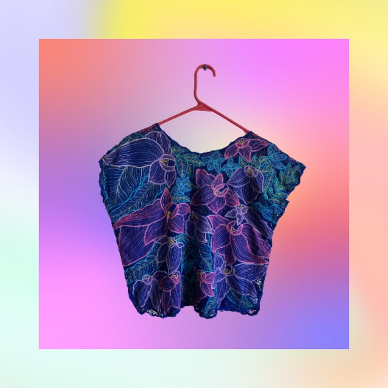 Vintage Blue Embroidered Floral Designtop 1980s - Etsy
