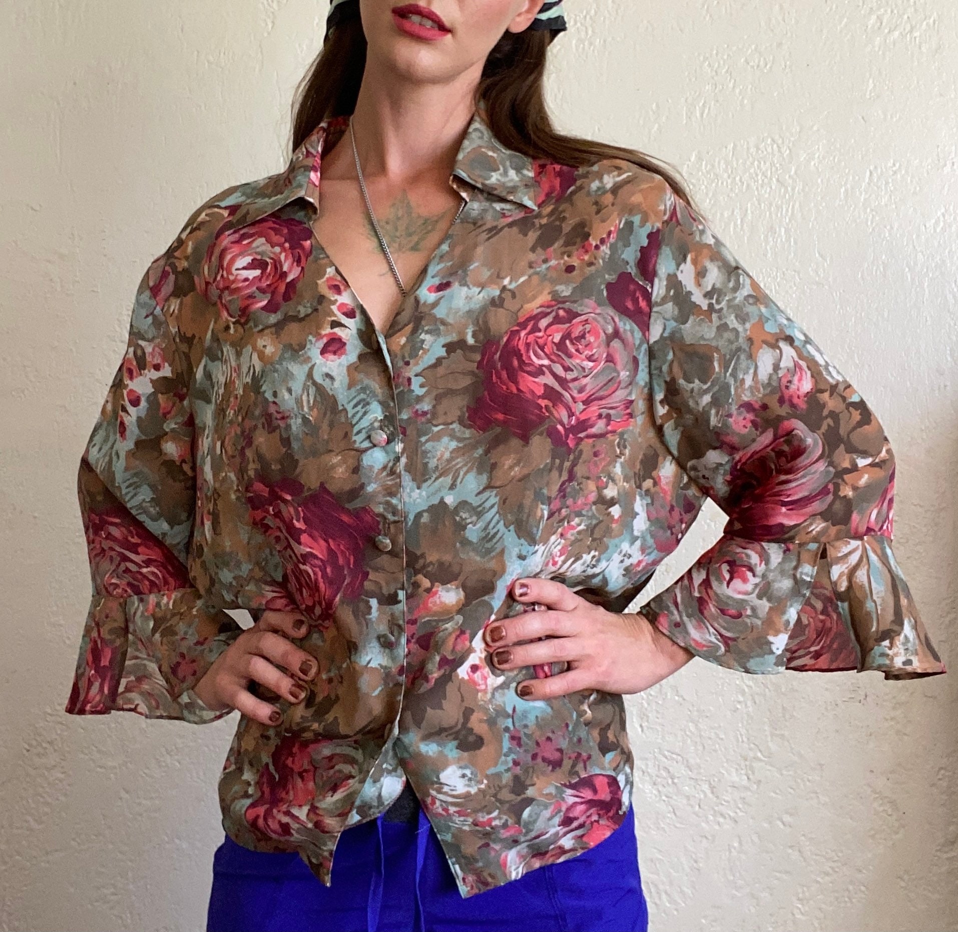 Vintage Kathy Che Rose Flowered Blouse - Etsy