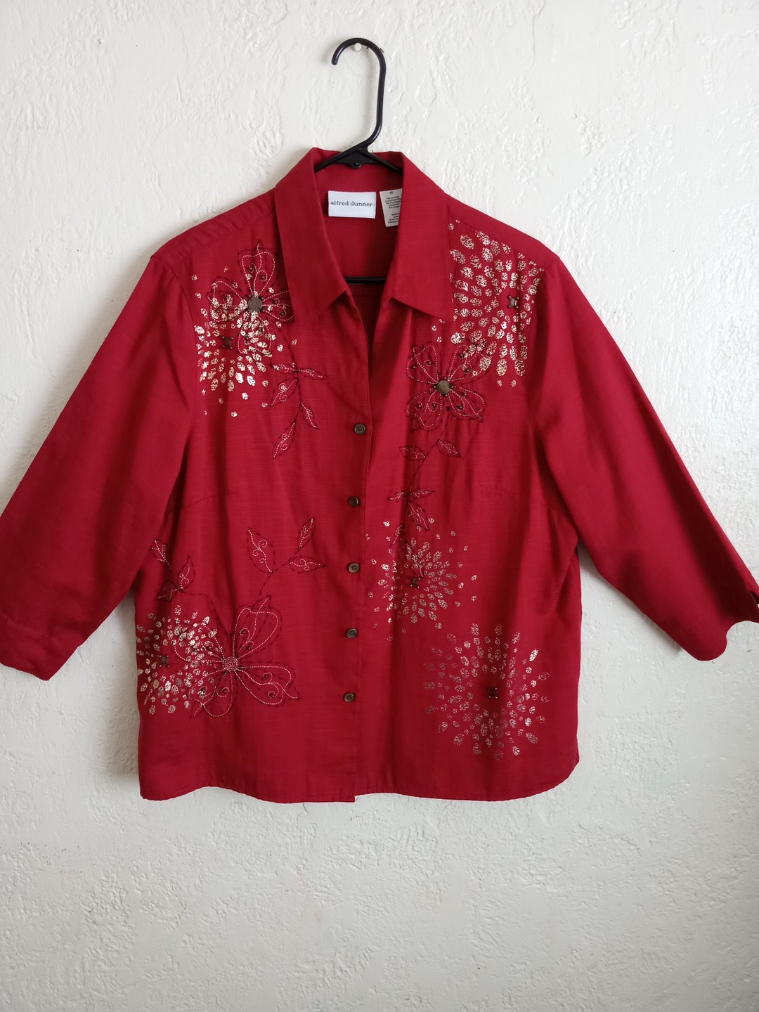 Vintage Alfred Dunner Red Blazer Suit Jacket With Gold Embroidered ...
