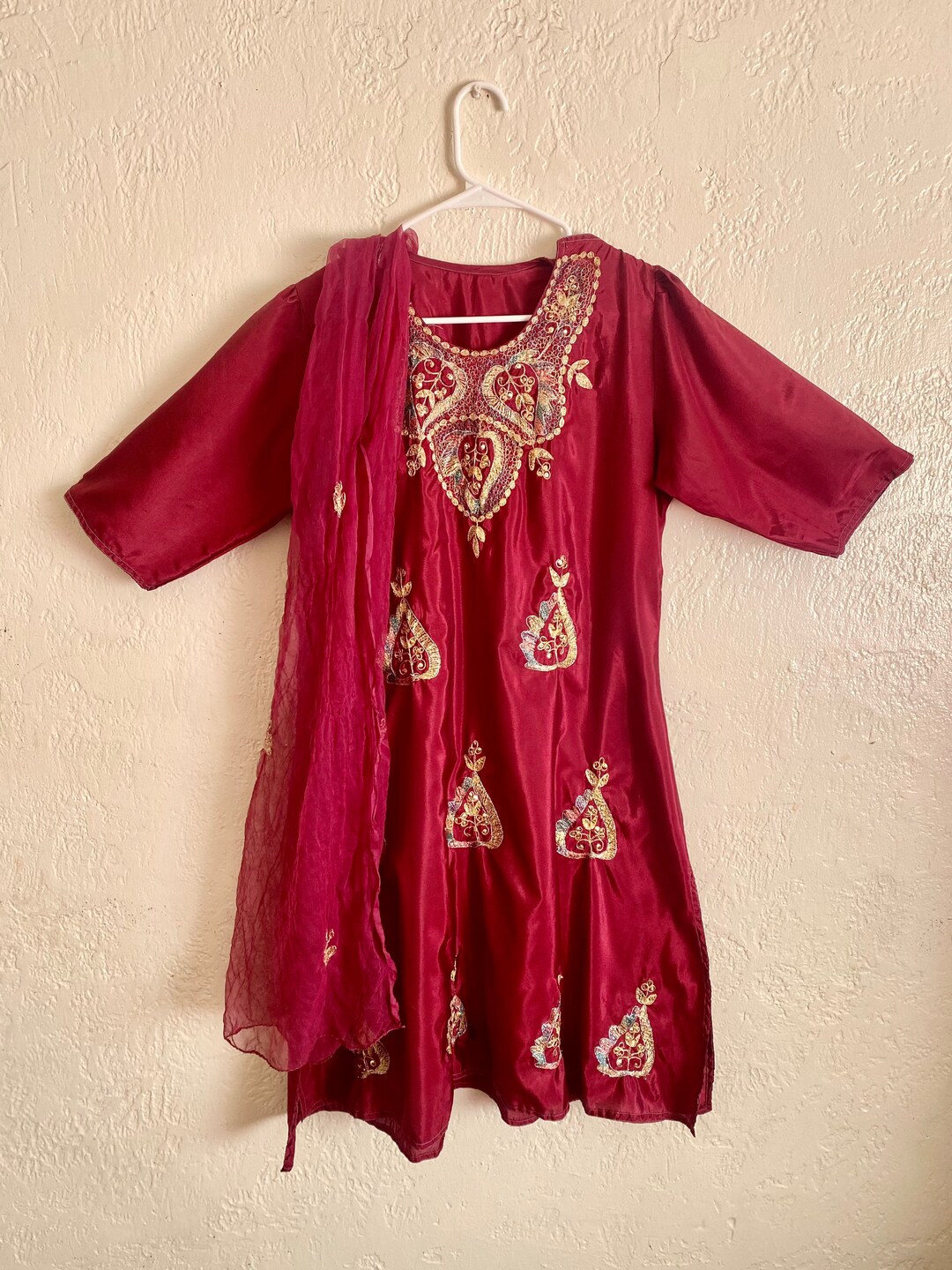 Vintage 1990s Deep Wine Burgundy Saree Tunic With Scarf - Etsy