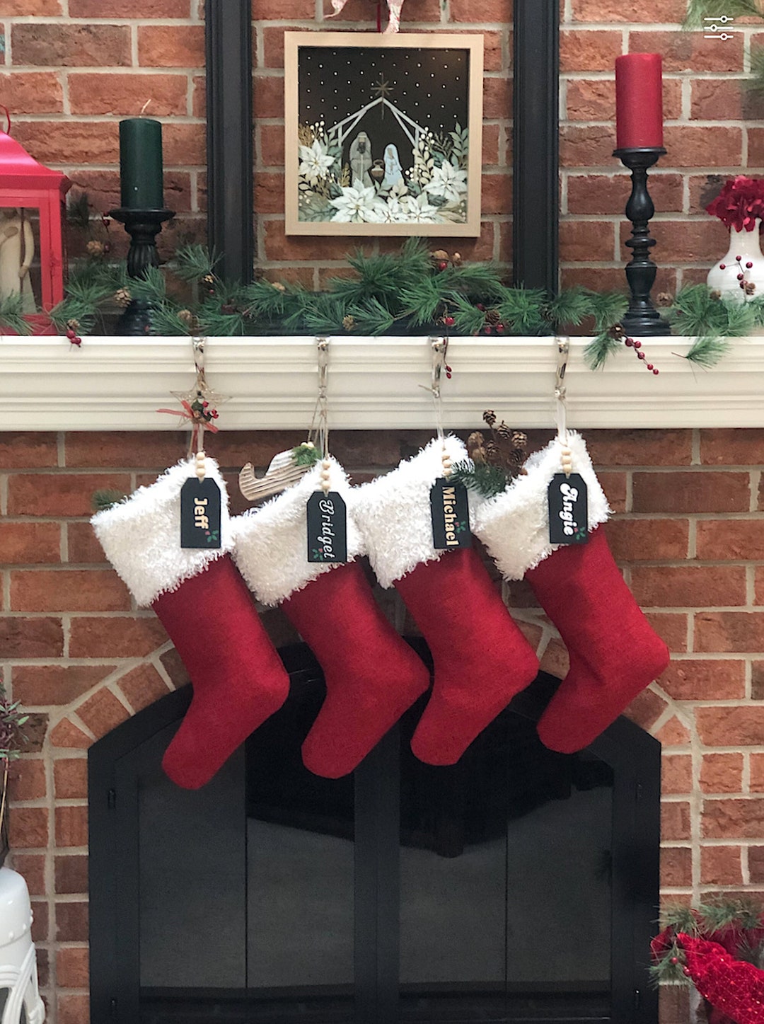 Red Christmas Stocking With Faux Fur, Elegant Red Holiday Stocking ...