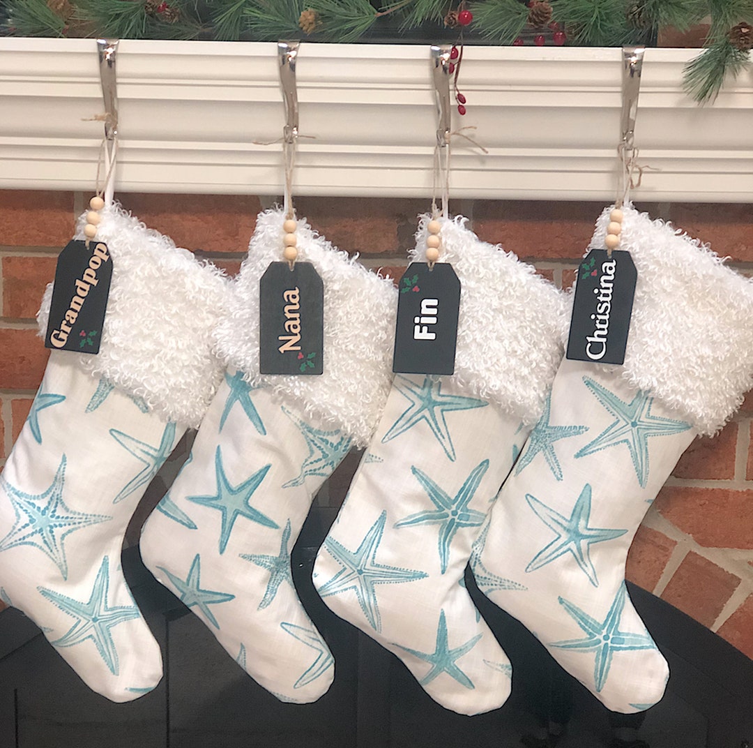 Personalized Coastal Christmas Stocking, Teal Beach Stocking, Turquoise ...