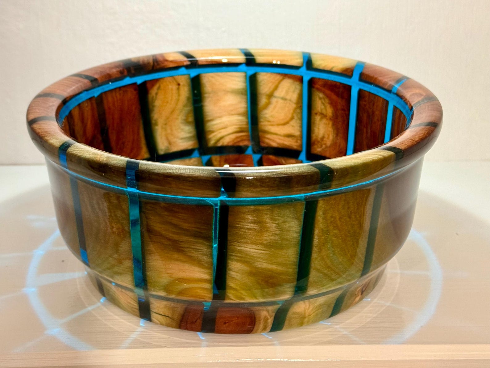 24- Segmented Redwood Bowl With 3 Rings and Blue Epoxy - Etsy
