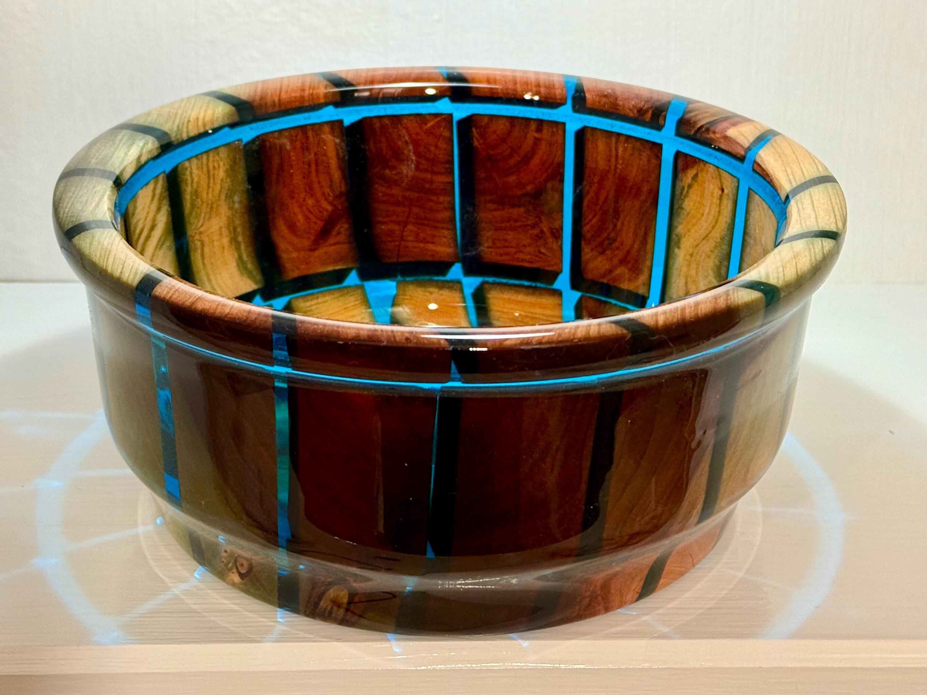24- Segmented Redwood Bowl With 3 Rings and Blue Epoxy - Etsy
