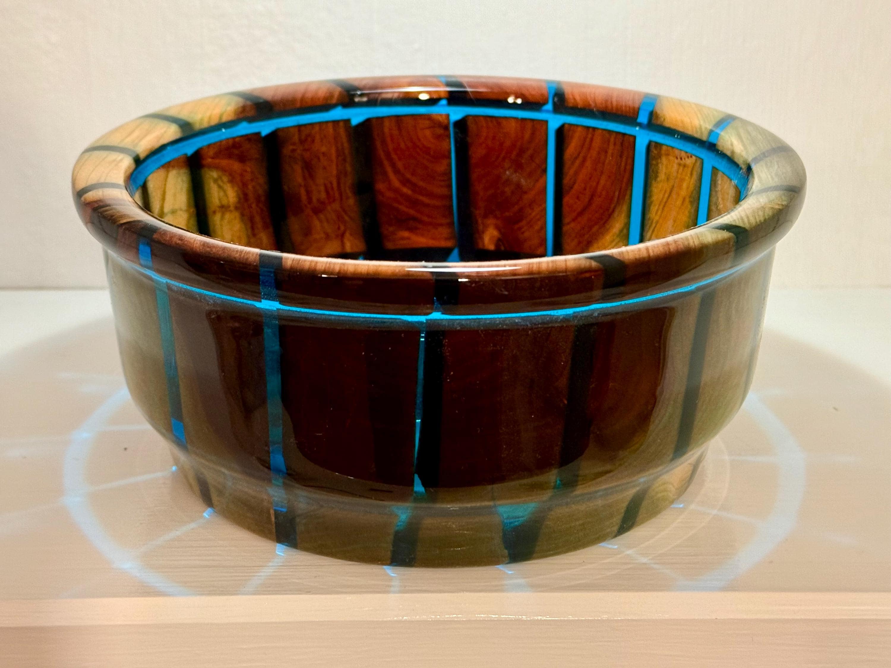 24- Segmented Redwood Bowl With 3 Rings and Blue Epoxy - Etsy