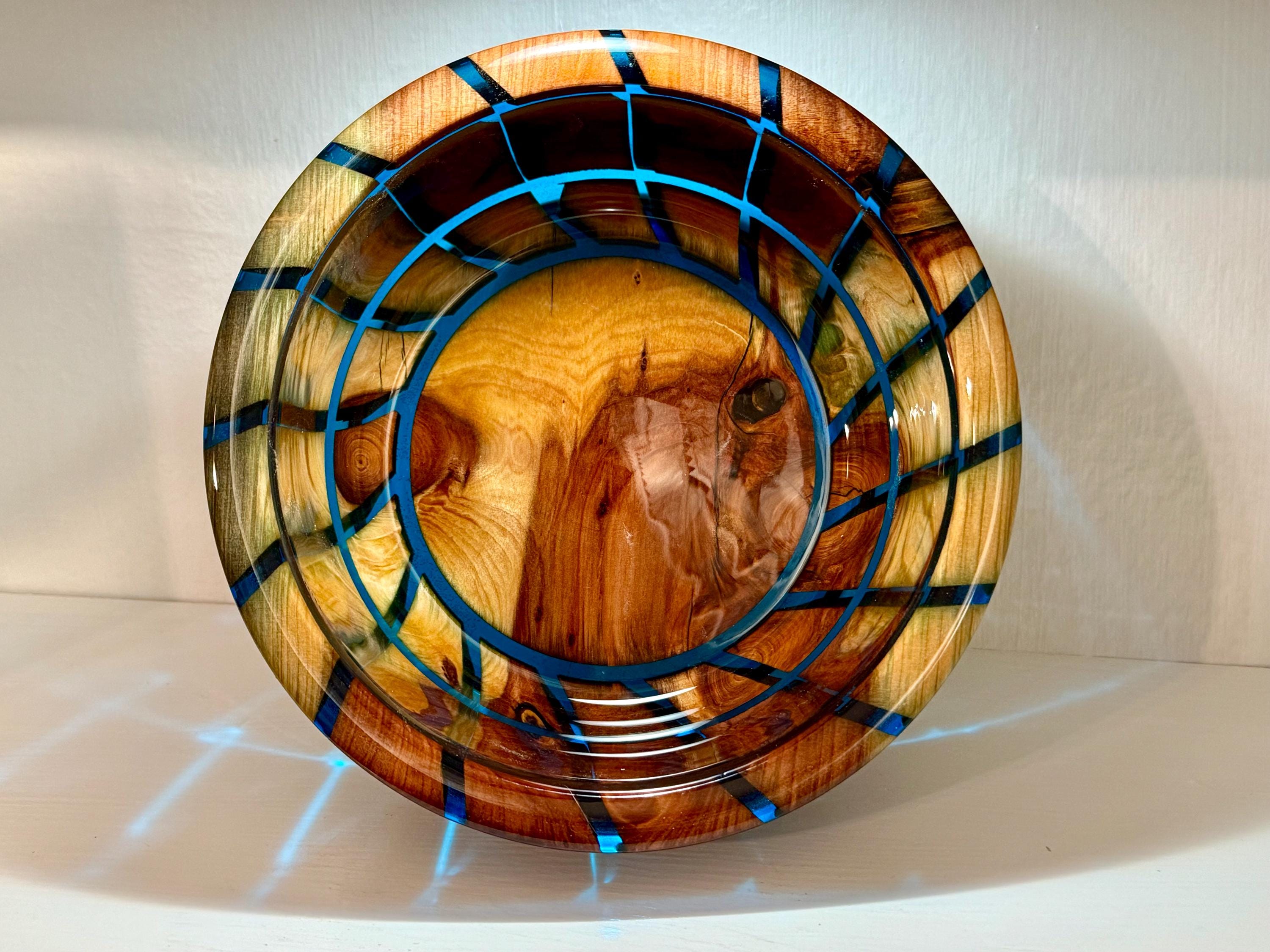 24- Segmented Redwood Bowl With 3 Rings and Blue Epoxy - Etsy
