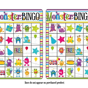 Kids Monster Party Bingo Game Instant Digital Download Kids - Etsy