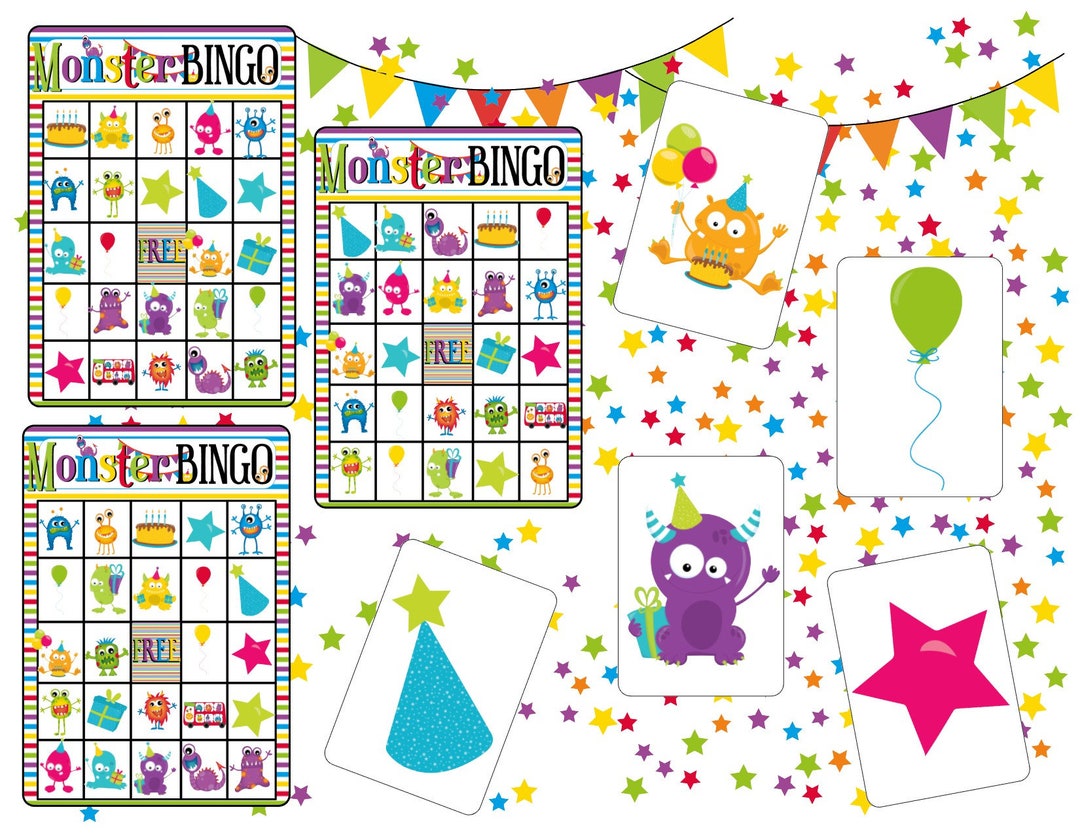 Kids Monster Party Bingo Game Instant Digital Download Kids - Etsy