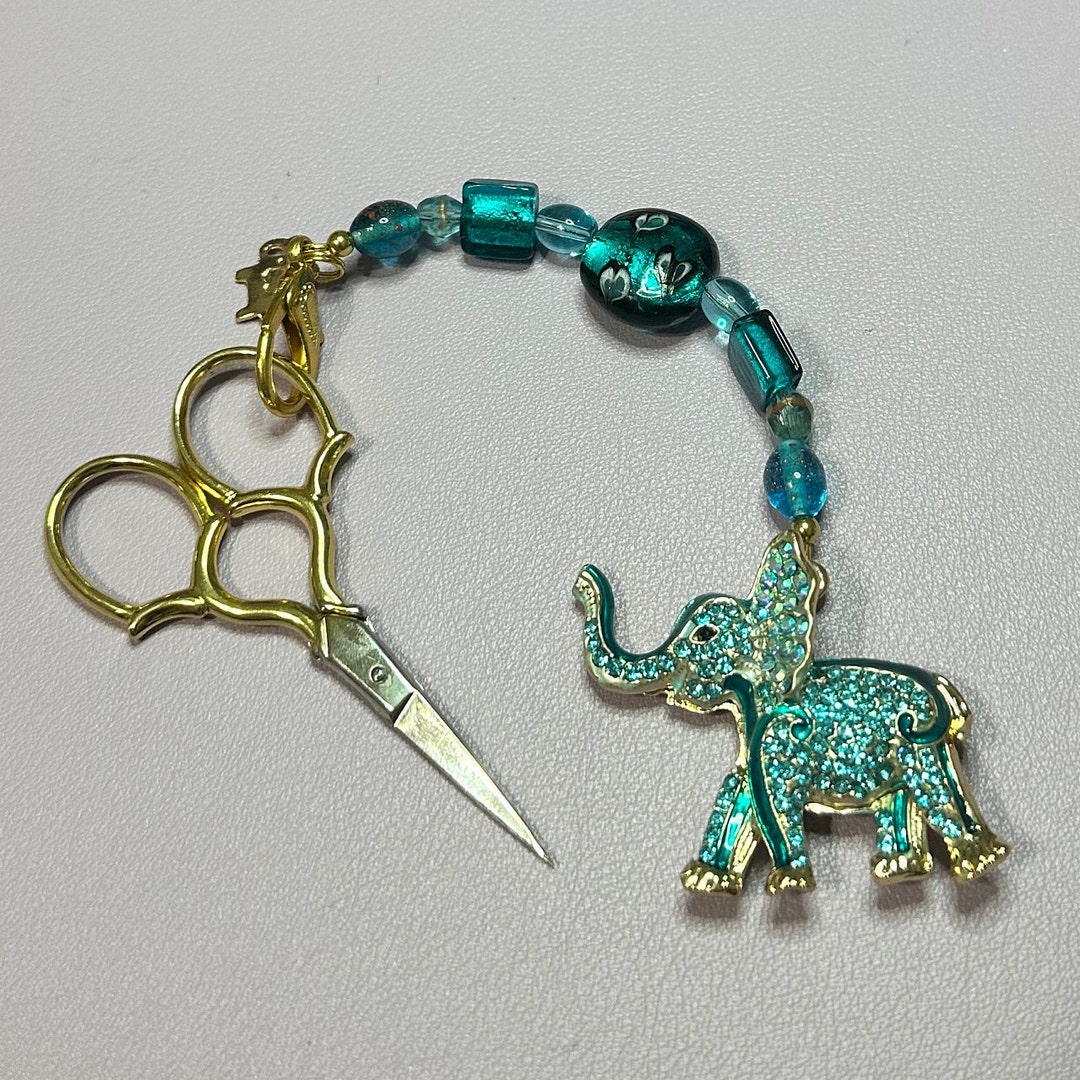 Teal Rhinestone Elephant Scissor Fob: Beaded Sewing Accessory - Etsy