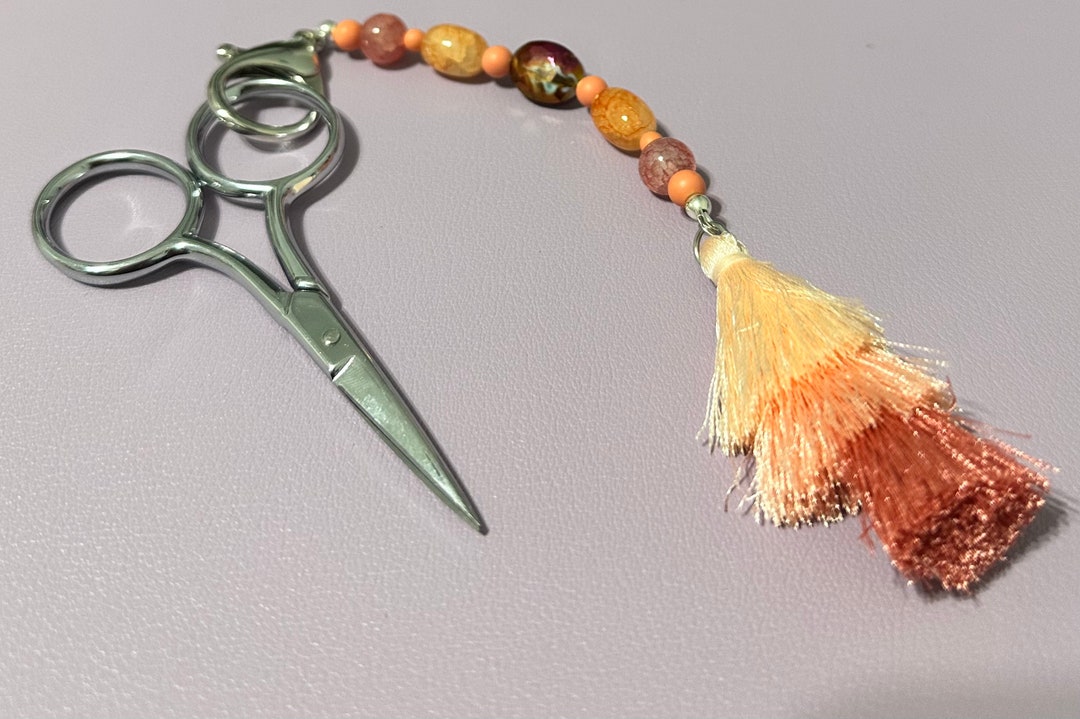 Coral Tassel Scissor Fob, Key Fob, Purse Fob, Backpack Fob, Stitching Accessory Sewing Tool Gift ...