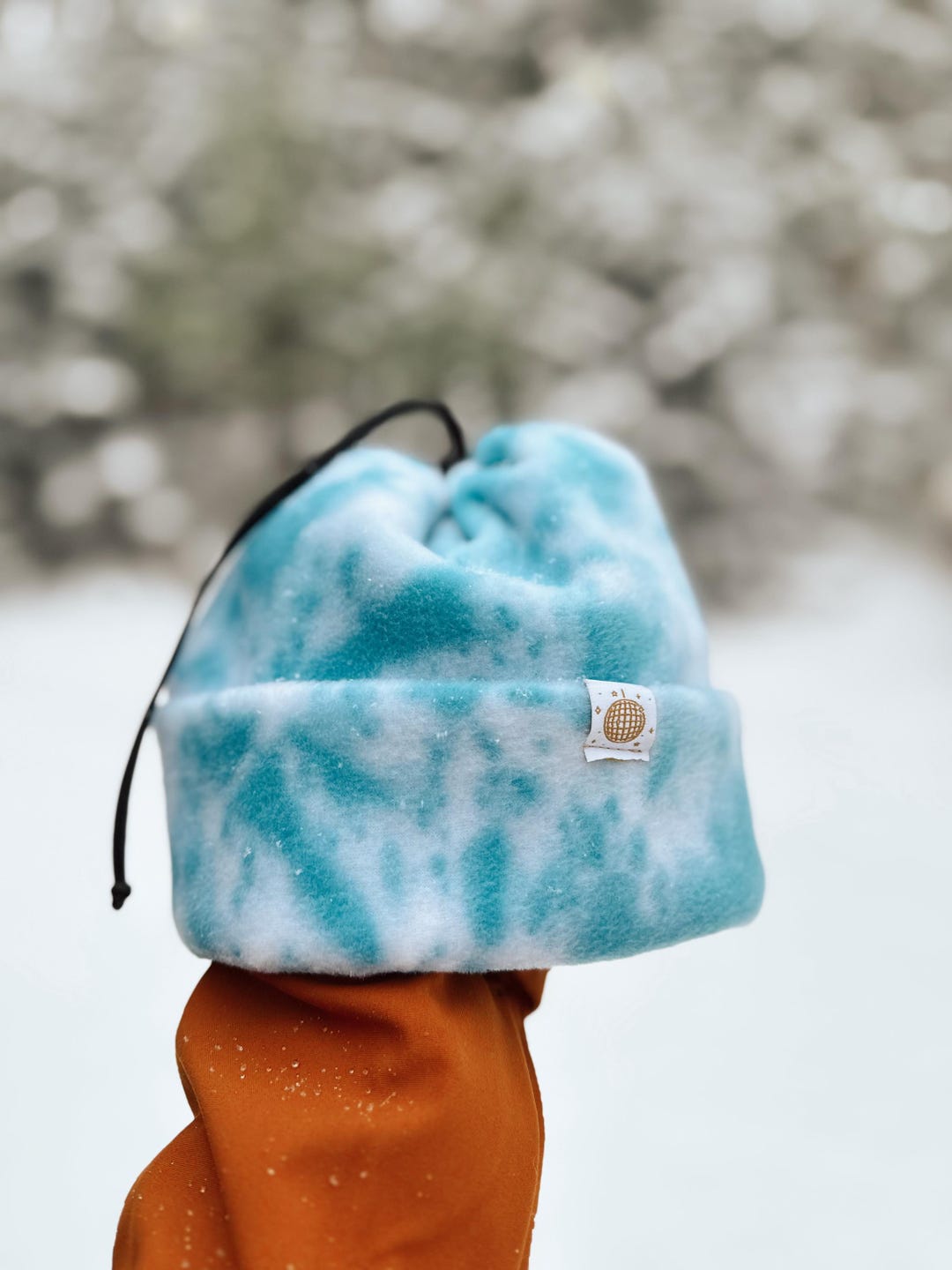 Blue Tie Dye Cinch Hat and Neck Warmer, Double Layer Anti-pill Fleece ...