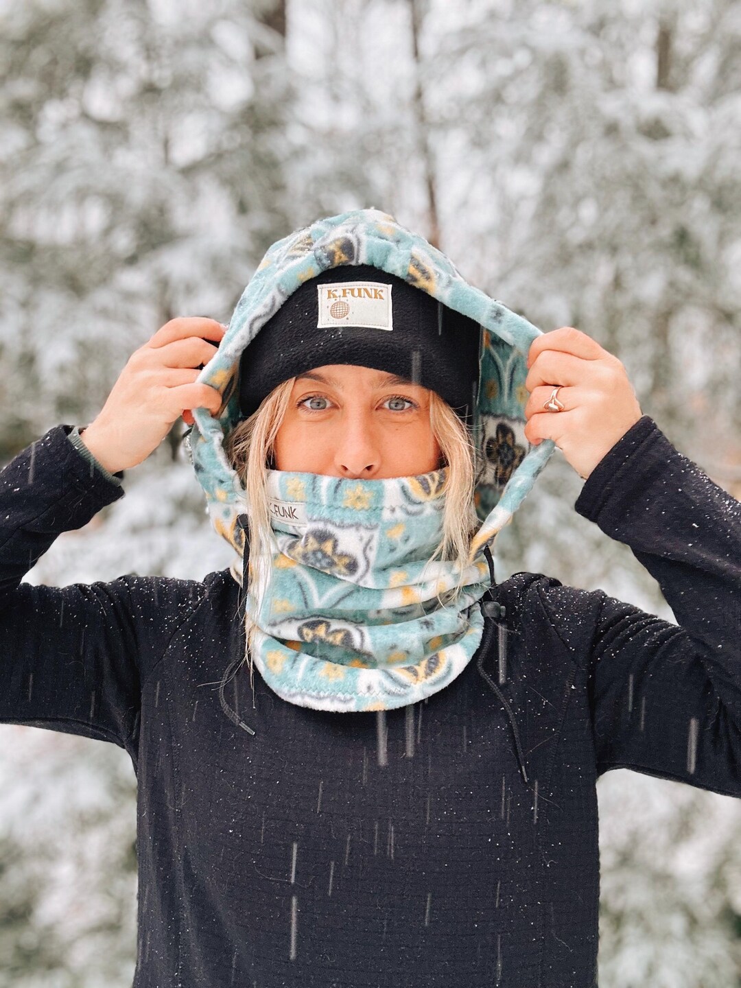 Mosaic Ski Hood, Snowboard Hood, Fleece Hood, Helmet Hood, Gift ...