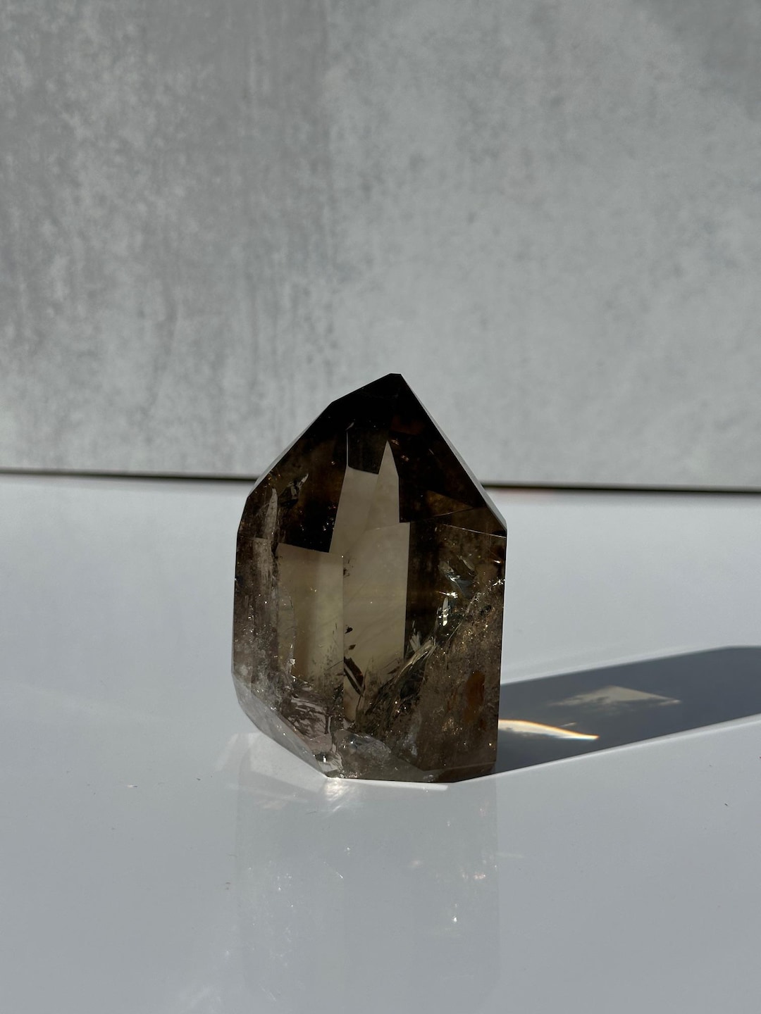 3.2” Smoky Quartz Tower | Phantom Lines & Rainbow Base | Crystal Point ...