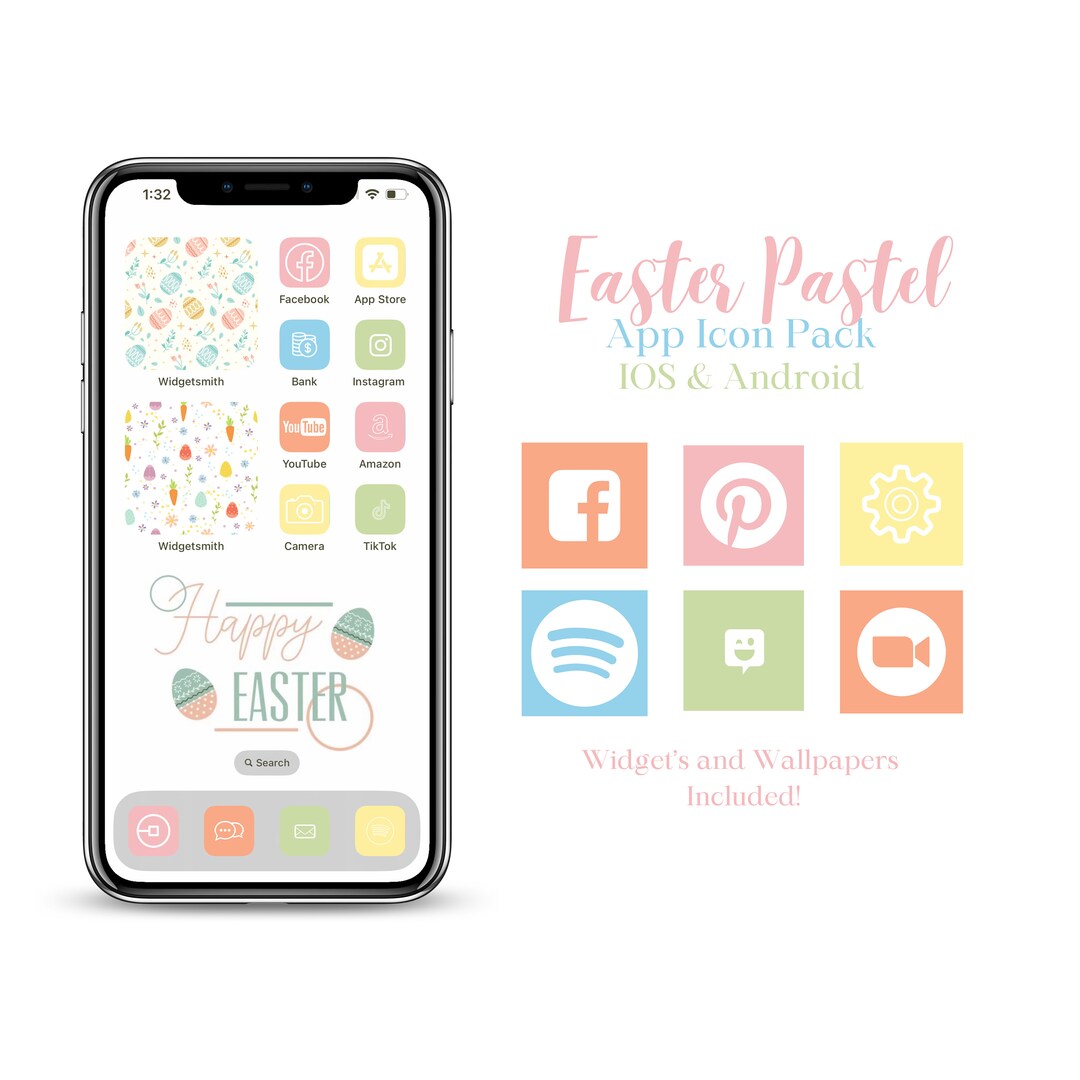 Easter Pastel Pink Blue Yellow Orange Green Aesthetic Ios App Icons ...
