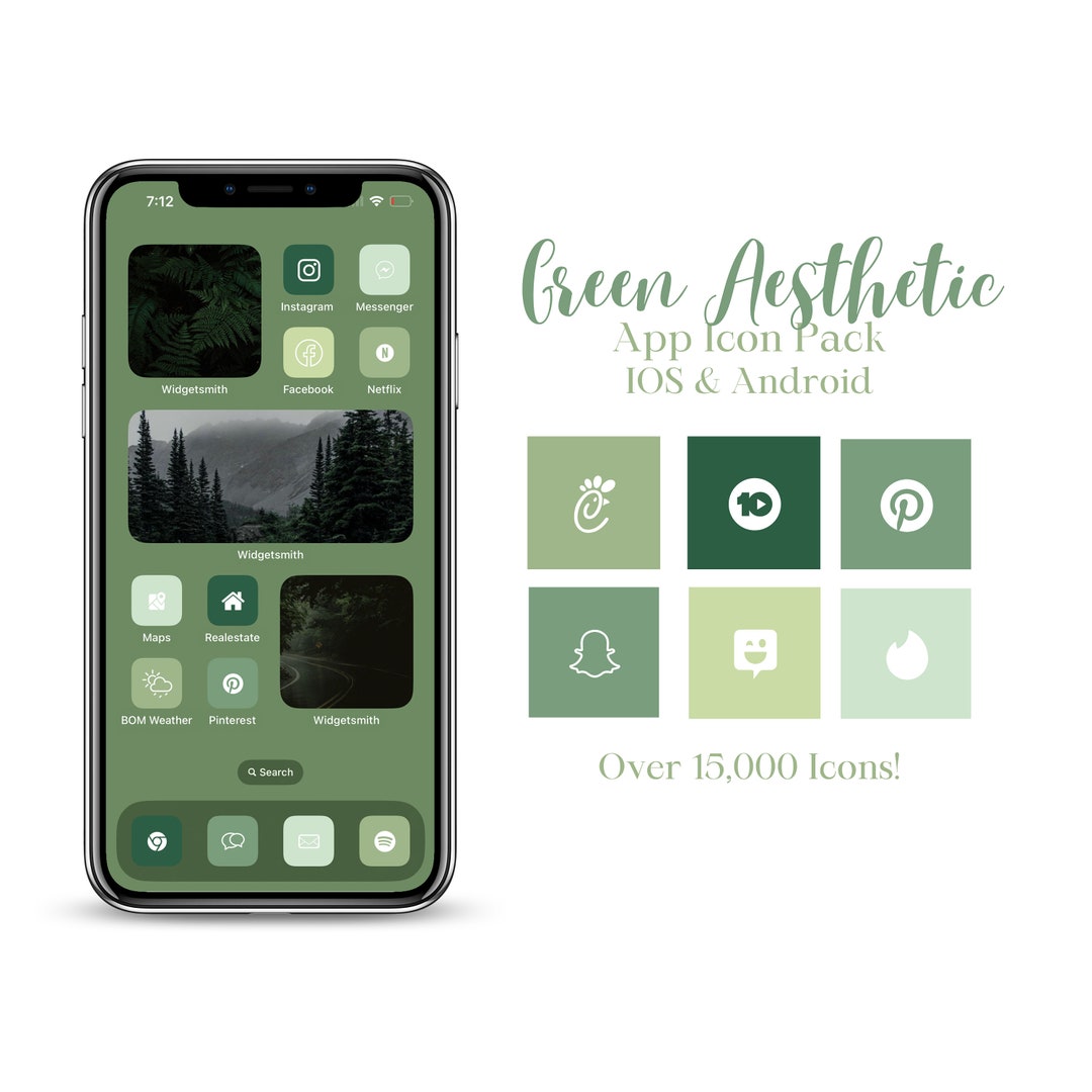15,000 + Green Aesthetic Ios App Icons Pack | 5 Different Tones and ...