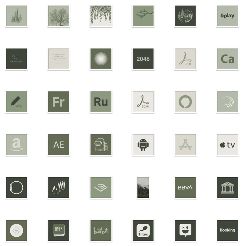 Green Aesthetic Ios App Icons Pack | Green Tones and Shade Widgets for ...
