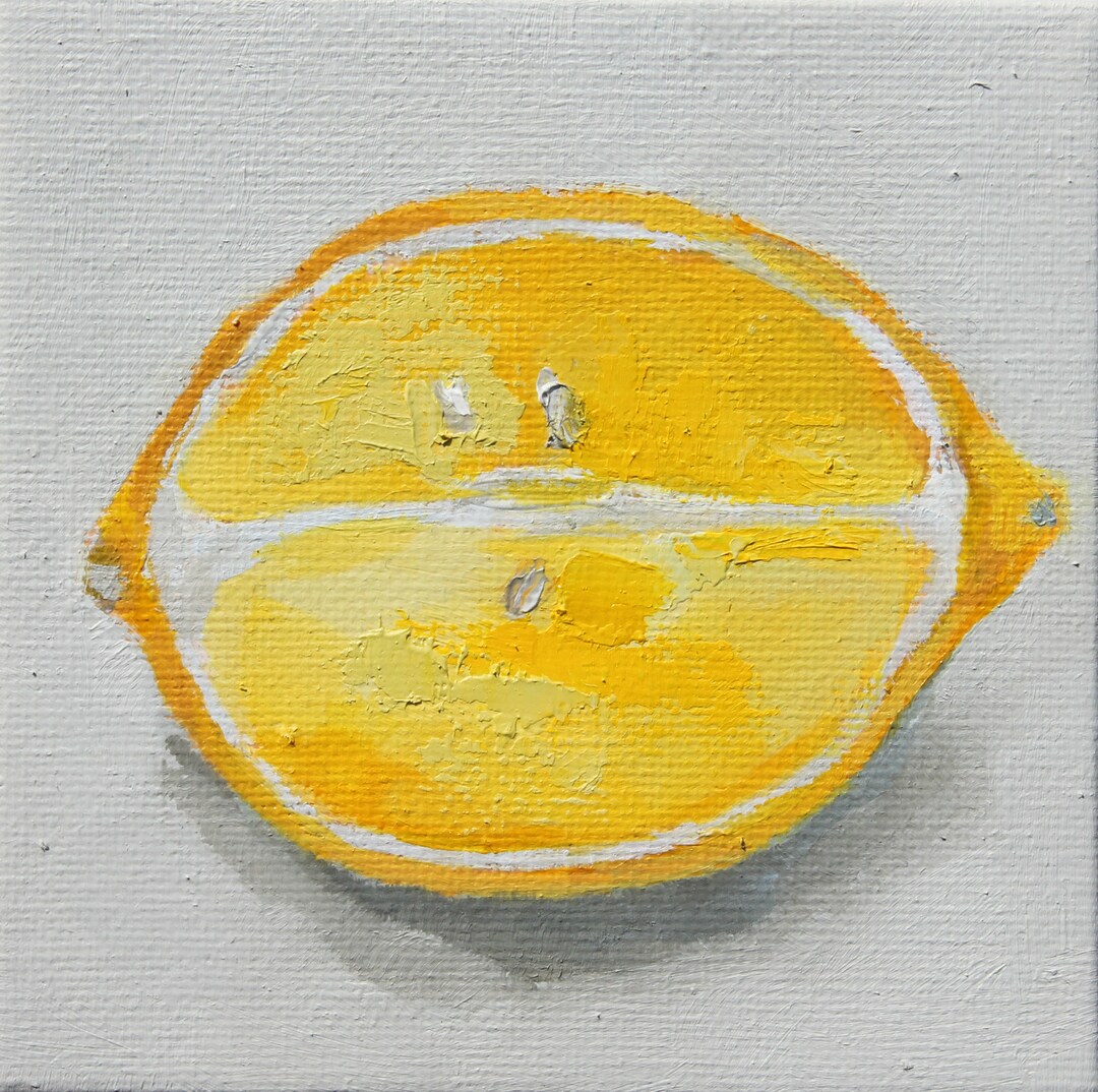 Mini Lemon Oil Painting, Original Fruit Painting, Still Life, Foody ...