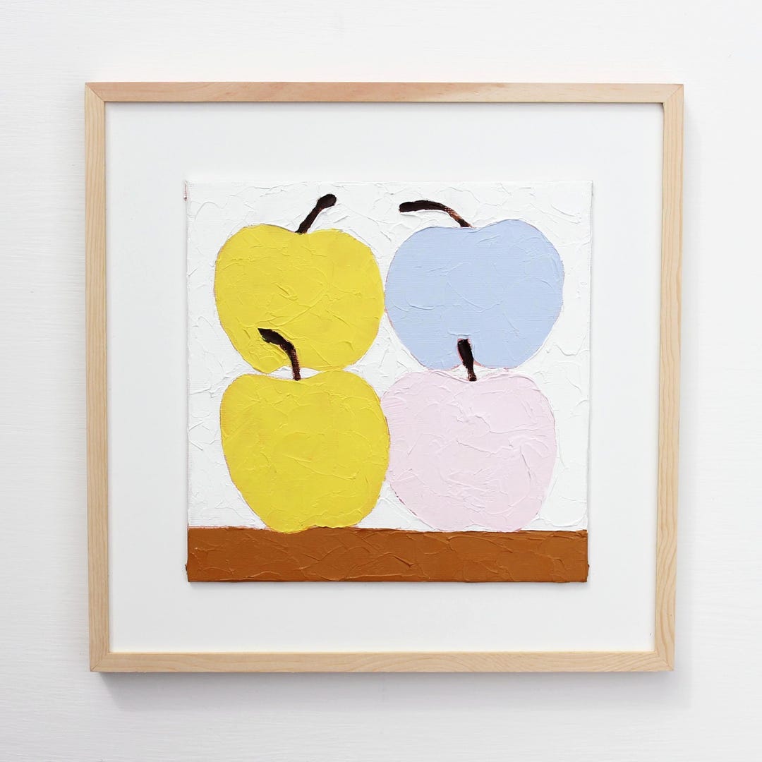 Framed Apple Painting, Minimalist Modern Art, Pastel Girls Nursery ...